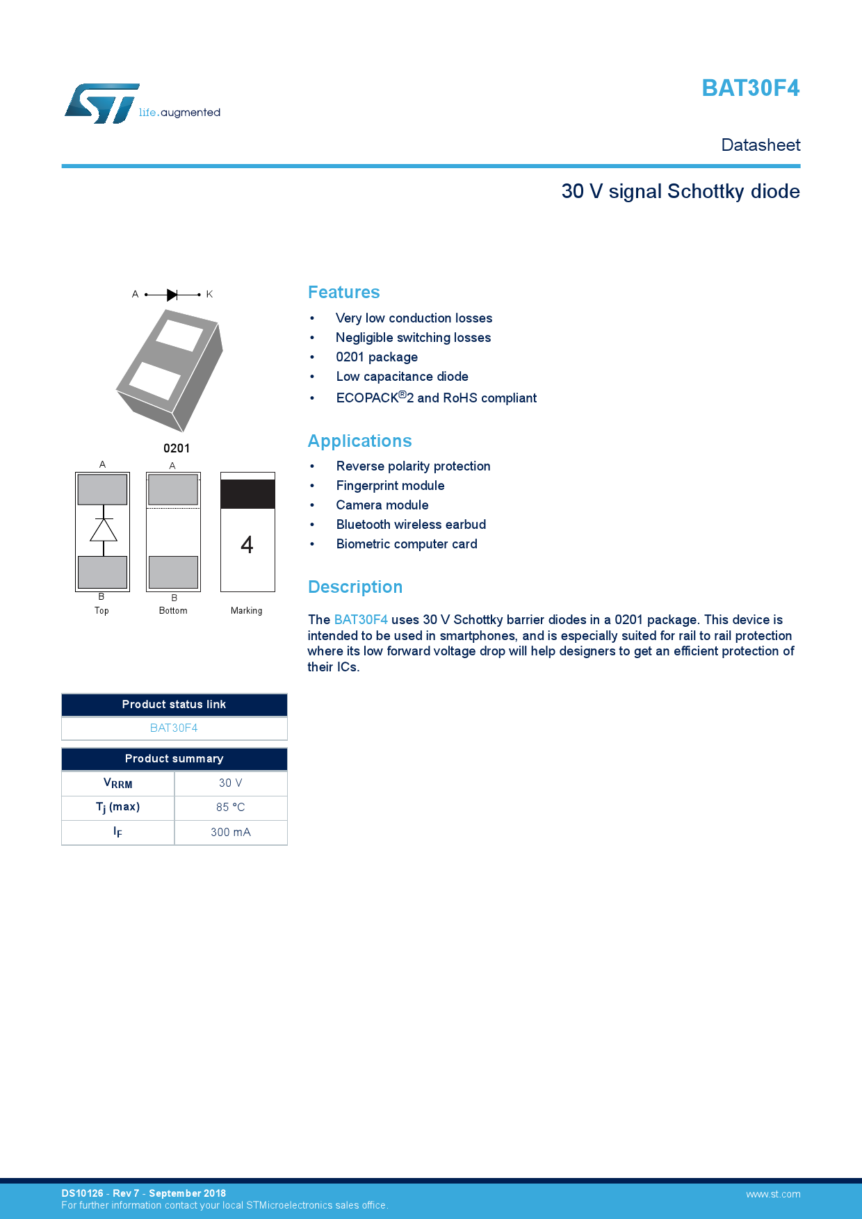 BAT30F4_（ST(意法半导体)）BAT30F4中文资料_价格_PDF手册-立创电子商城