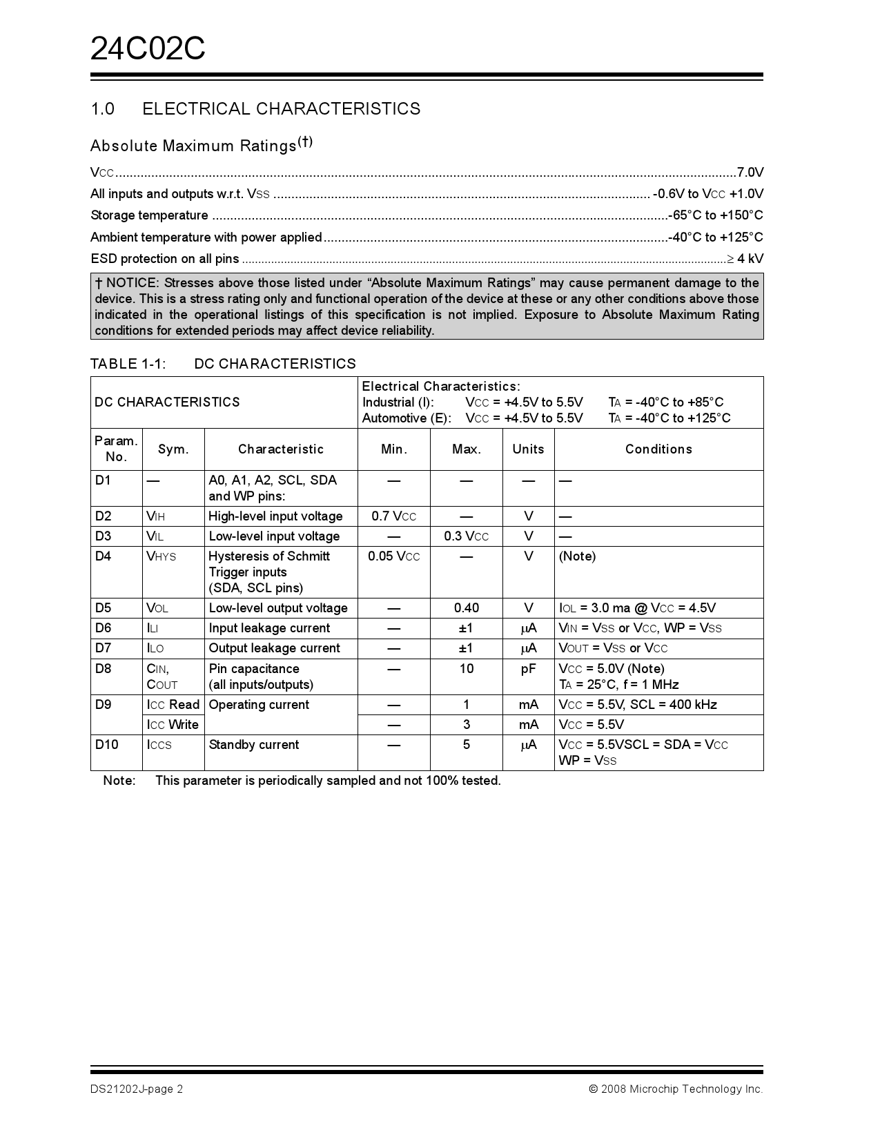 24C02C-I/SN_（MICROCHIP(美国微芯)）24C02C-I/SN中文资料_价格_PDF手册-立创电子商城