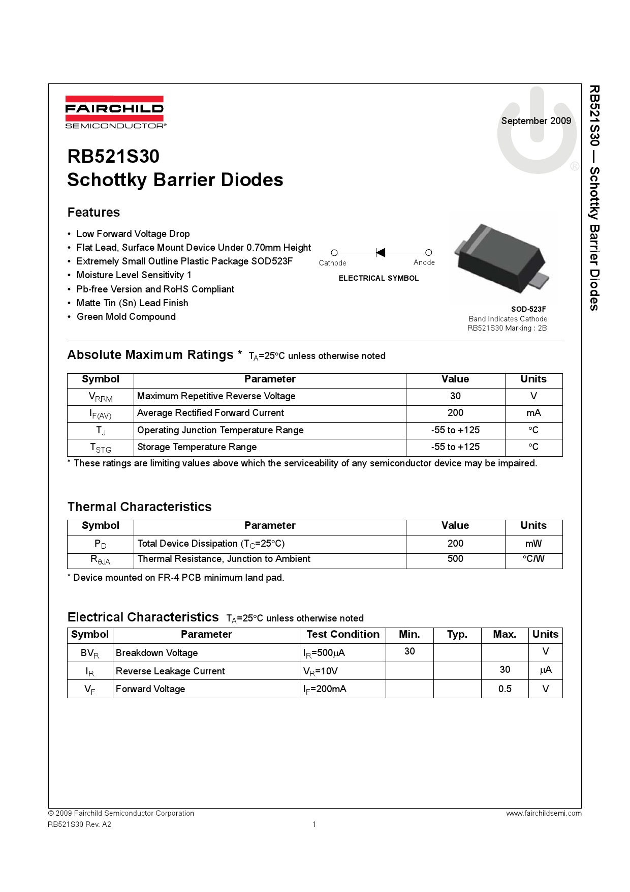 RB521S30_（onsemi(安森美)）RB521S30中文资料_价格_PDF手册-立创电子商城