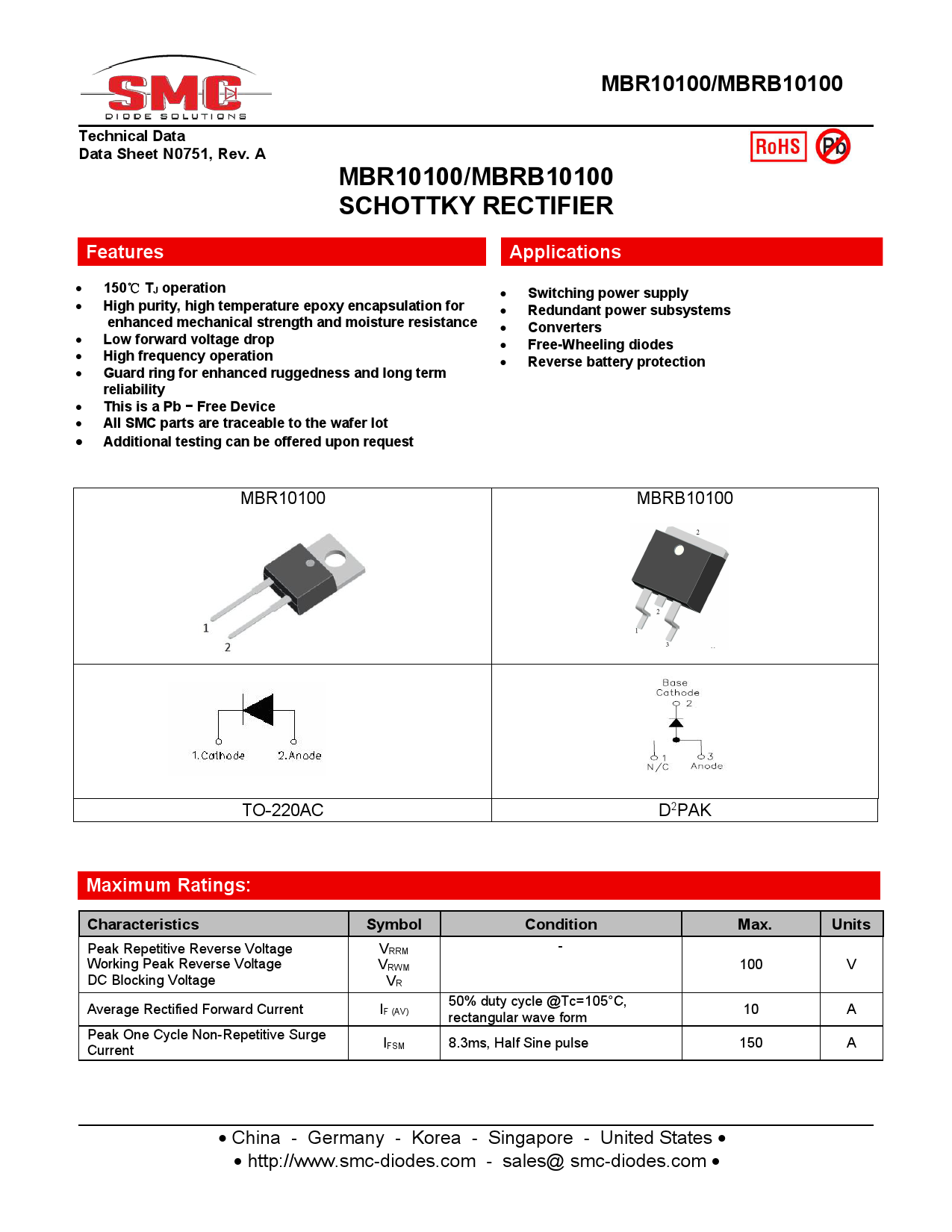 MBR10100_（SMC(桑德斯)）MBR10100中文资料_价格_PDF手册-立创电子商城