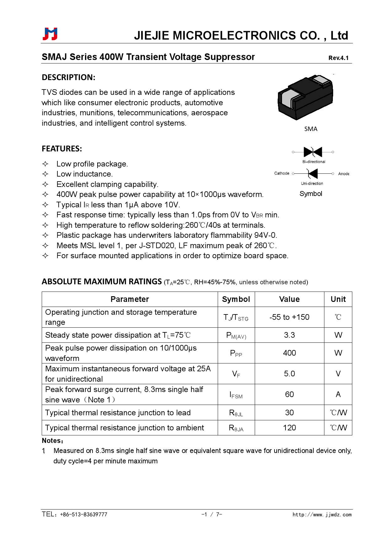 SMAJ24CA_（JJW(捷捷微)）SMAJ24CA中文资料_价格_PDF手册-立创电子商城