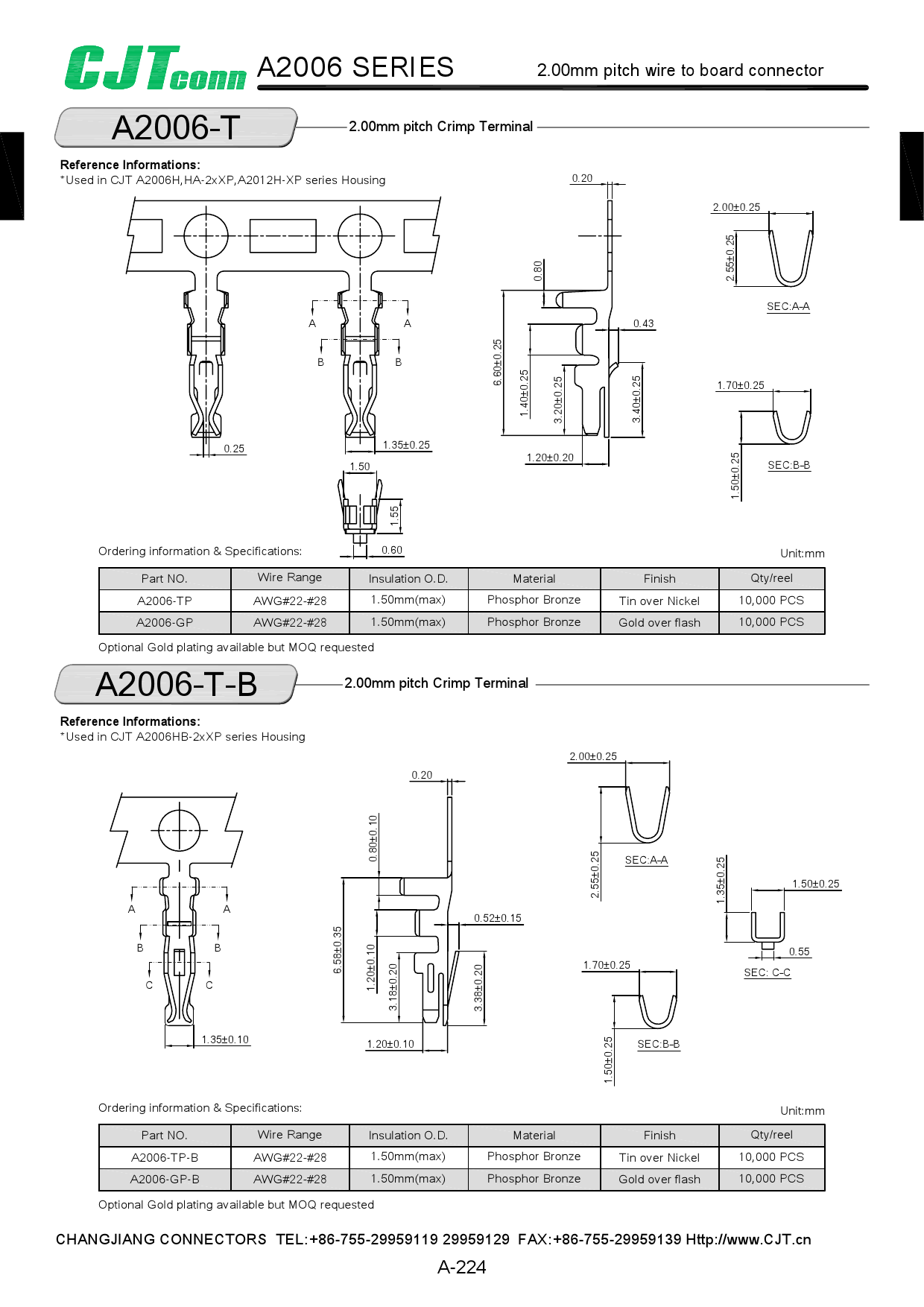A2006H-2x4P_（CJT(长江连接器)）A2006H-2x4P中文资料_价格_PDF手册-立创电子商城