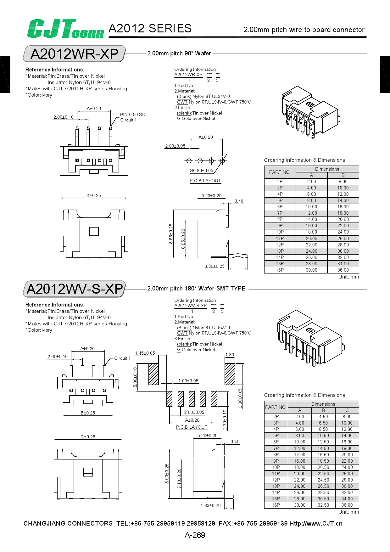 A2012H-6P_（CJT(长江连接器)）A2012H-6P中文资料_价格_PDF手册-立创电子商城