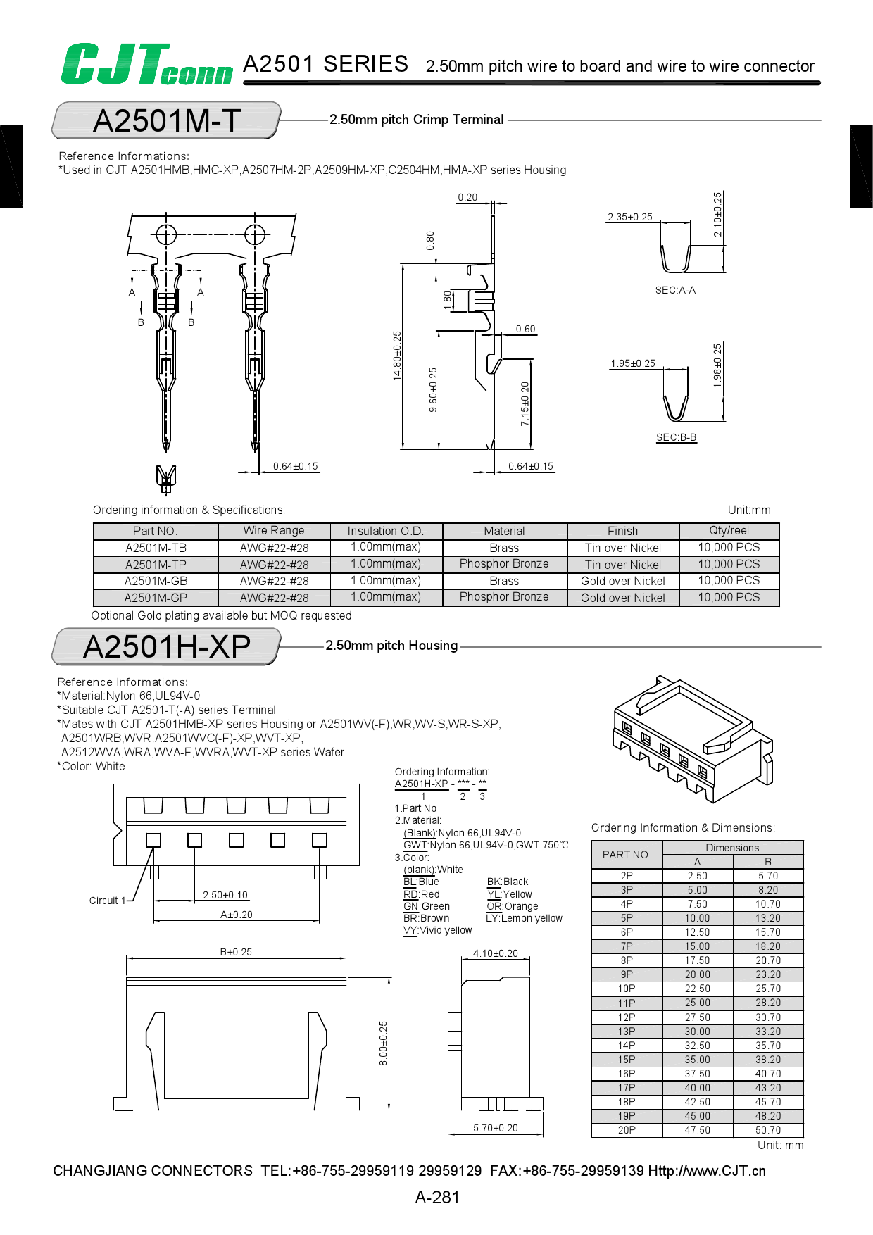 A2501H-6P_（CJT(长江连接器)）A2501H-6P中文资料_价格_PDF手册-立创电子商城