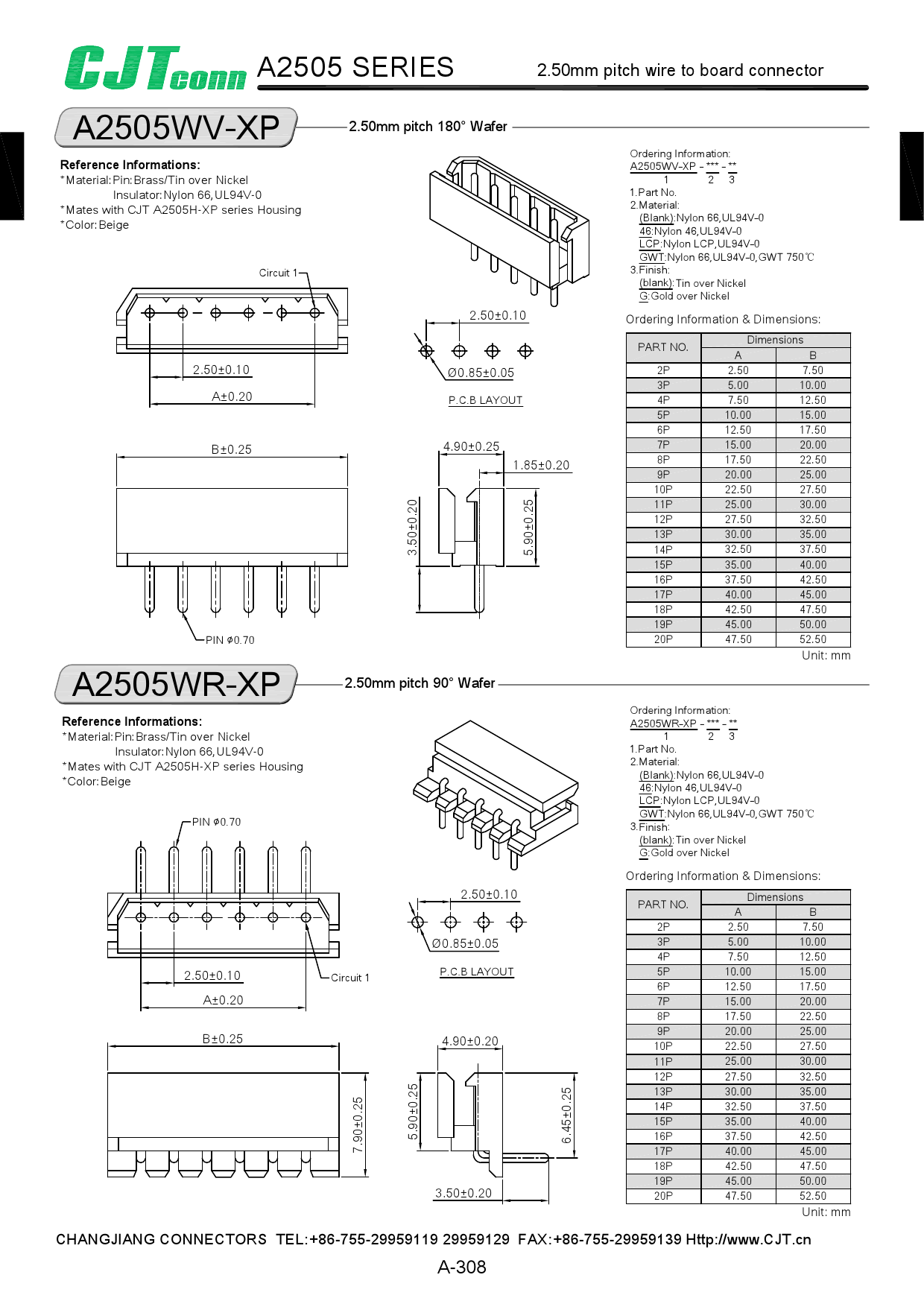 A2505H-4P_（CJT(长江连接器)）A2505H-4P中文资料_价格_PDF手册-立创电子商城