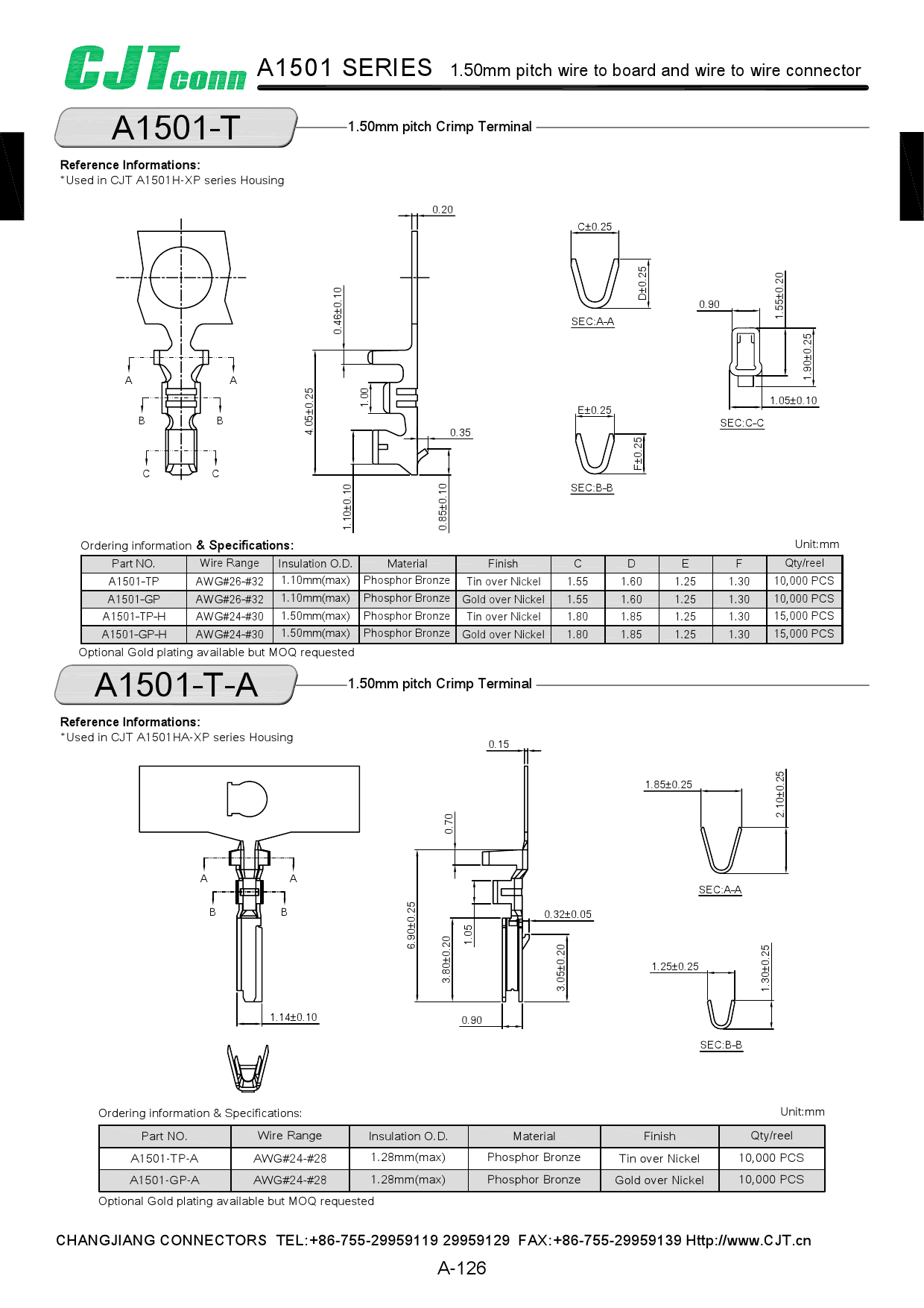 A1501H-4P_（CJT(长江连接器)）A1501H-4P中文资料_价格_PDF手册-立创电子商城