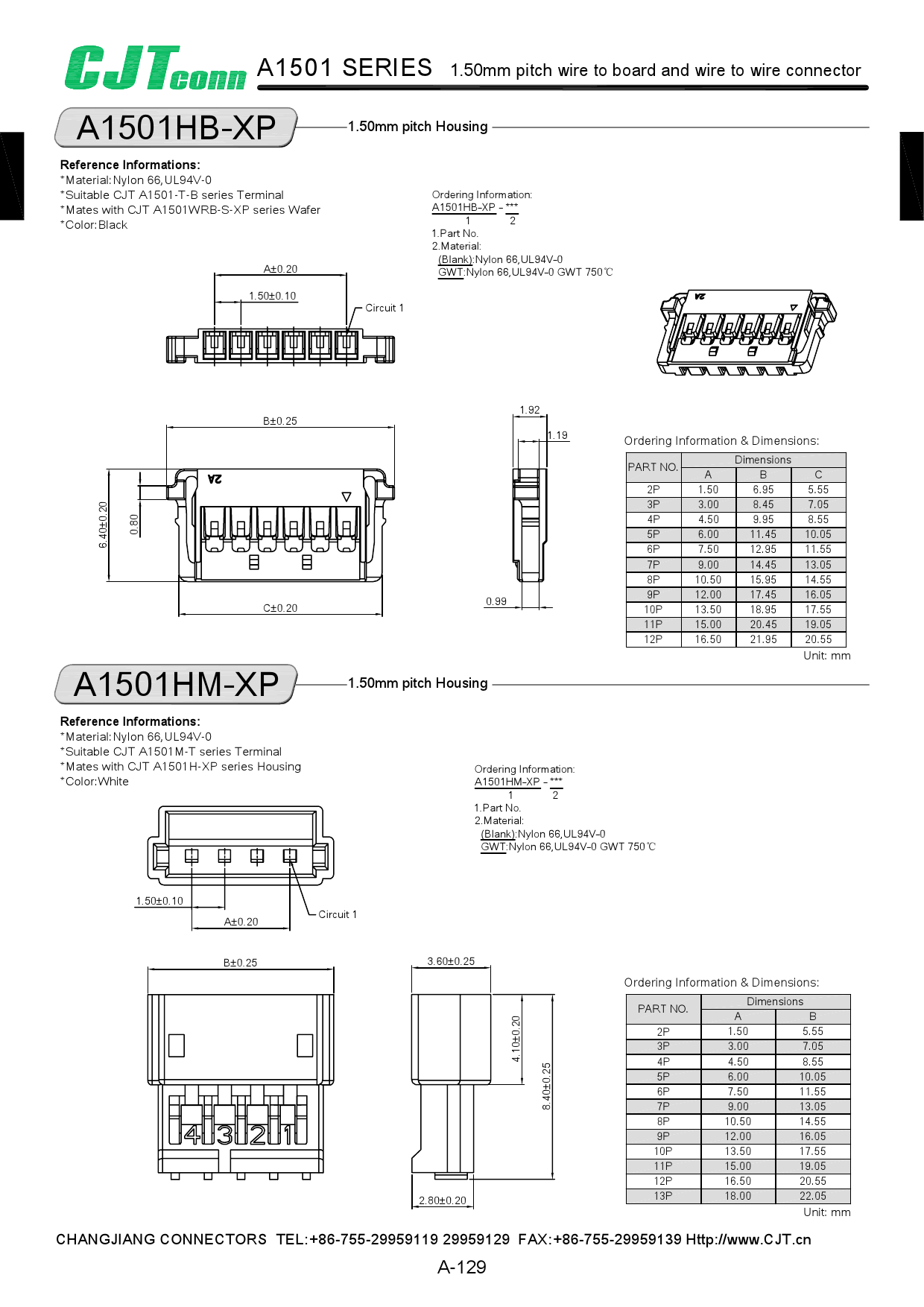 A1501H-6P_（CJT(长江连接器)）A1501H-6P中文资料_价格_PDF手册-立创电子商城