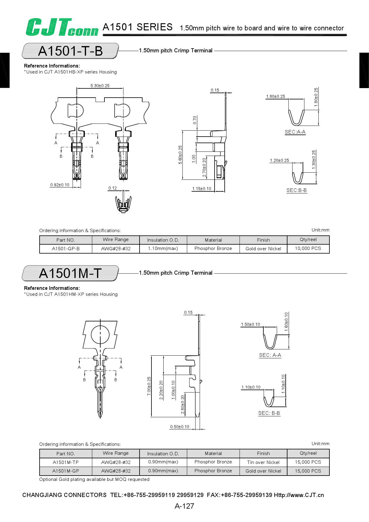 A1501-TP_（CJT(长江连接器)）A1501-TP中文资料_价格_PDF手册-立创电子商城