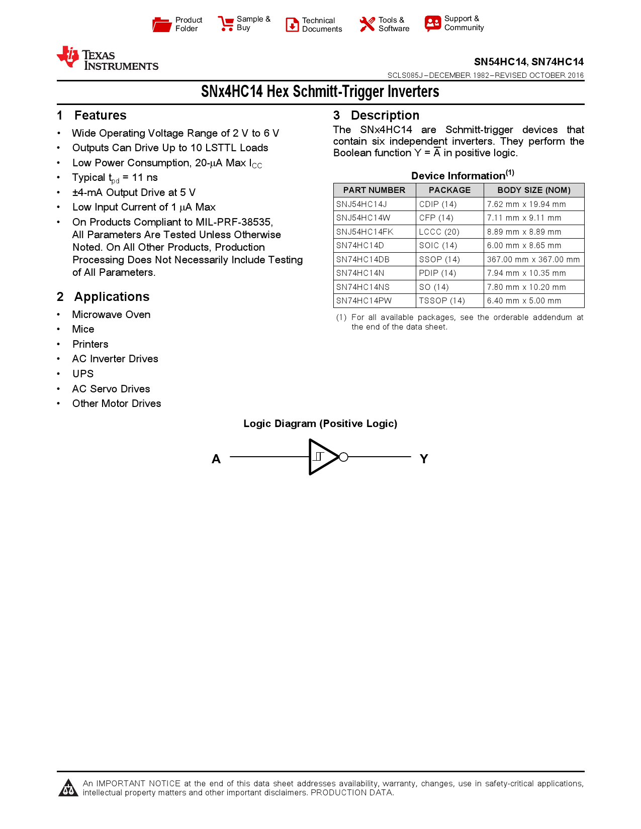 SN74HC14D_（TI(德州仪器)）SN74HC14D中文资料_价格_PDF手册-立创电子商城