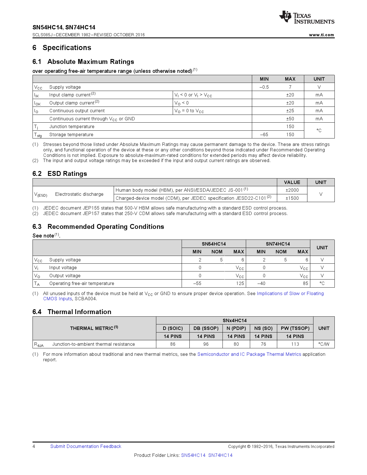 SN74HC14D_（TI(德州仪器)）SN74HC14D中文资料_价格_PDF手册-立创电子商城