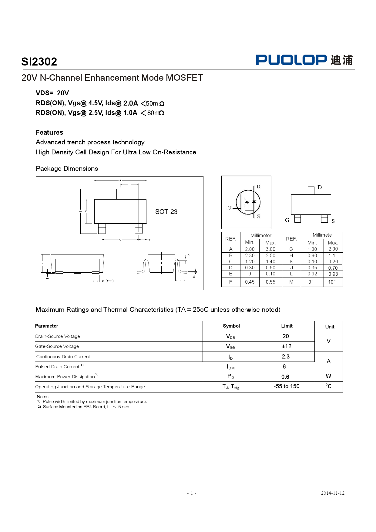 SI2302_（PUOLOP(迪浦)）SI2302中文资料_价格_PDF手册-立创电子商城