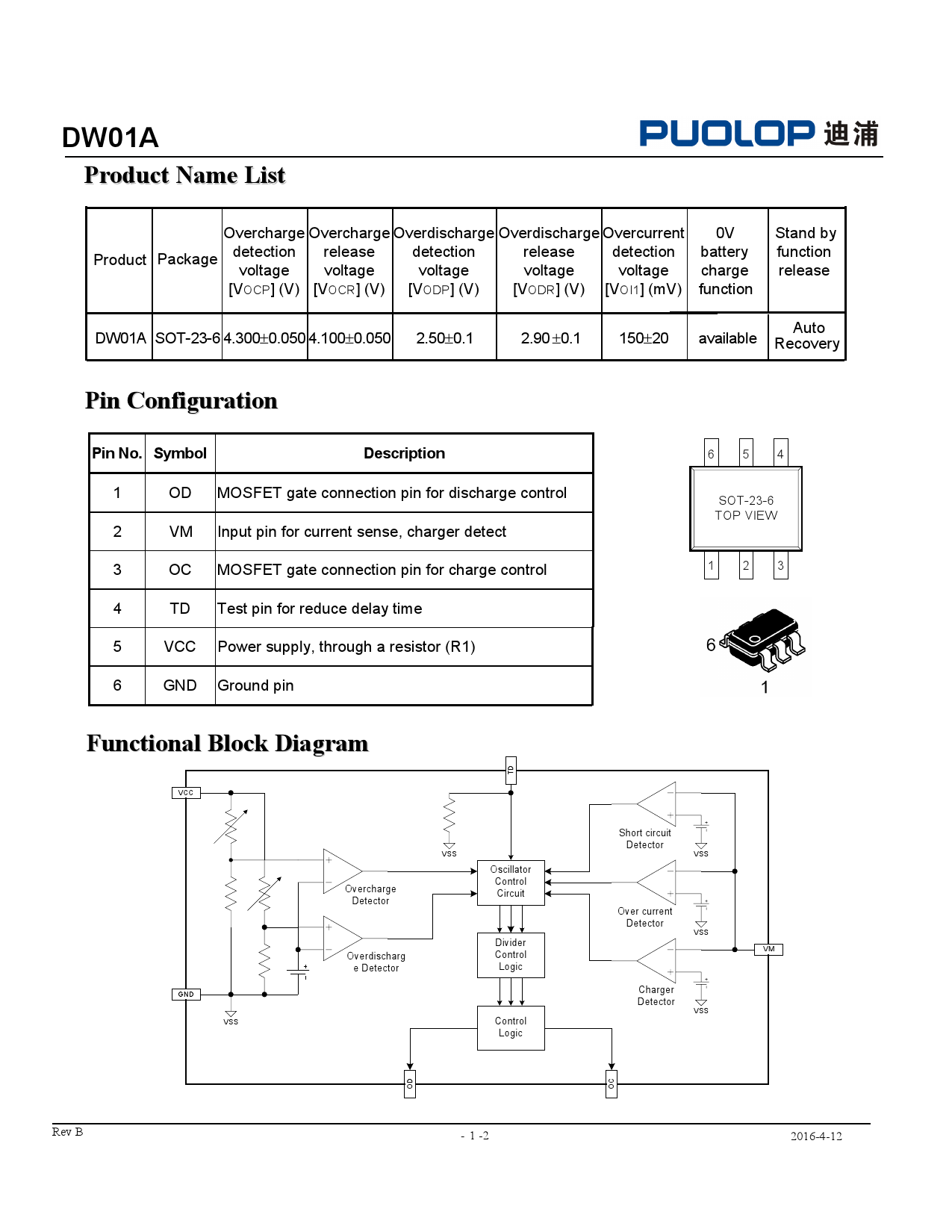 DW01A_（PUOLOP(迪浦)）DW01A中文资料_价格_PDF手册-立创电子商城