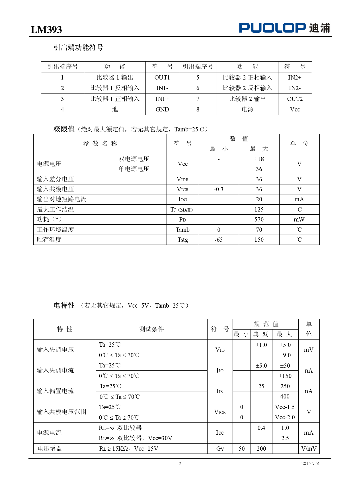 LM393_（PUOLOP(迪浦)）LM393中文资料_价格_PDF手册-立创电子商城
