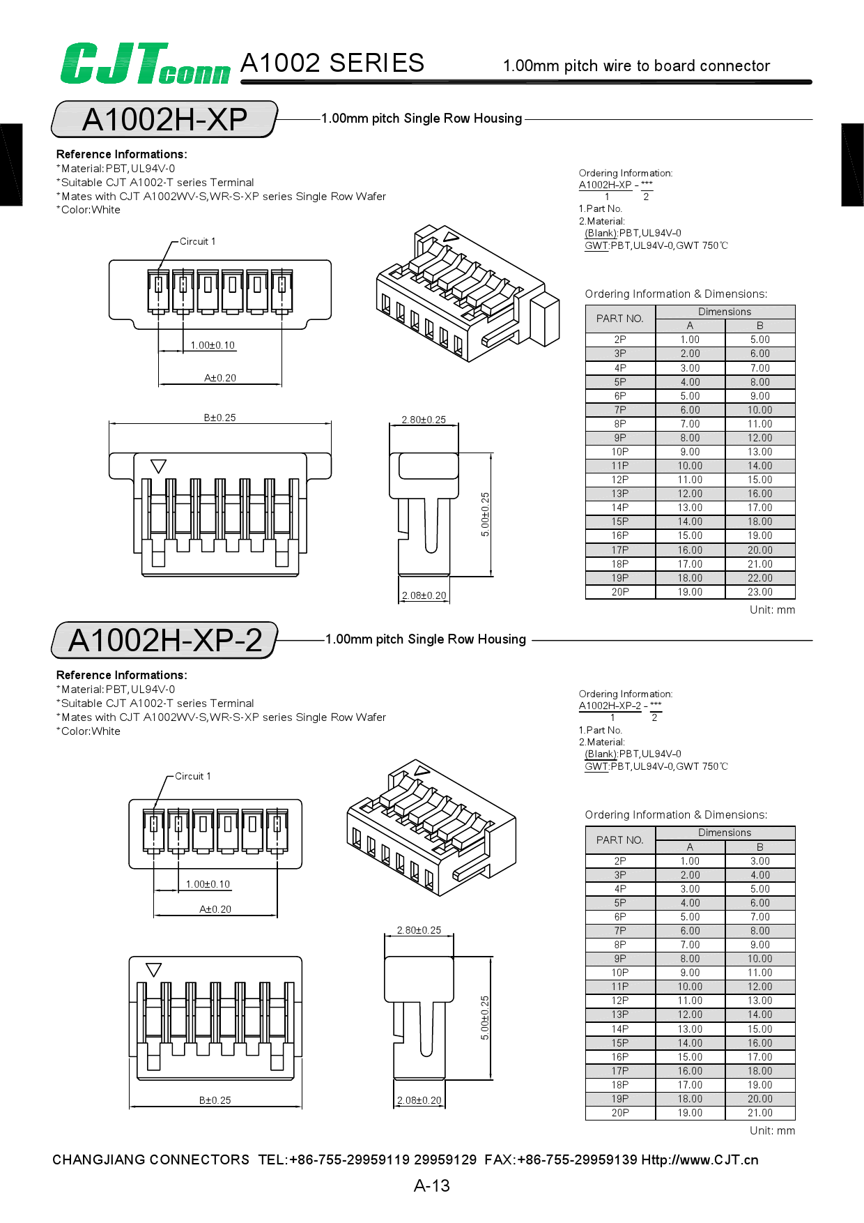 A1002H-10P_（CJT(长江连接器)）A1002H-10P中文资料_价格_PDF手册-立创电子商城