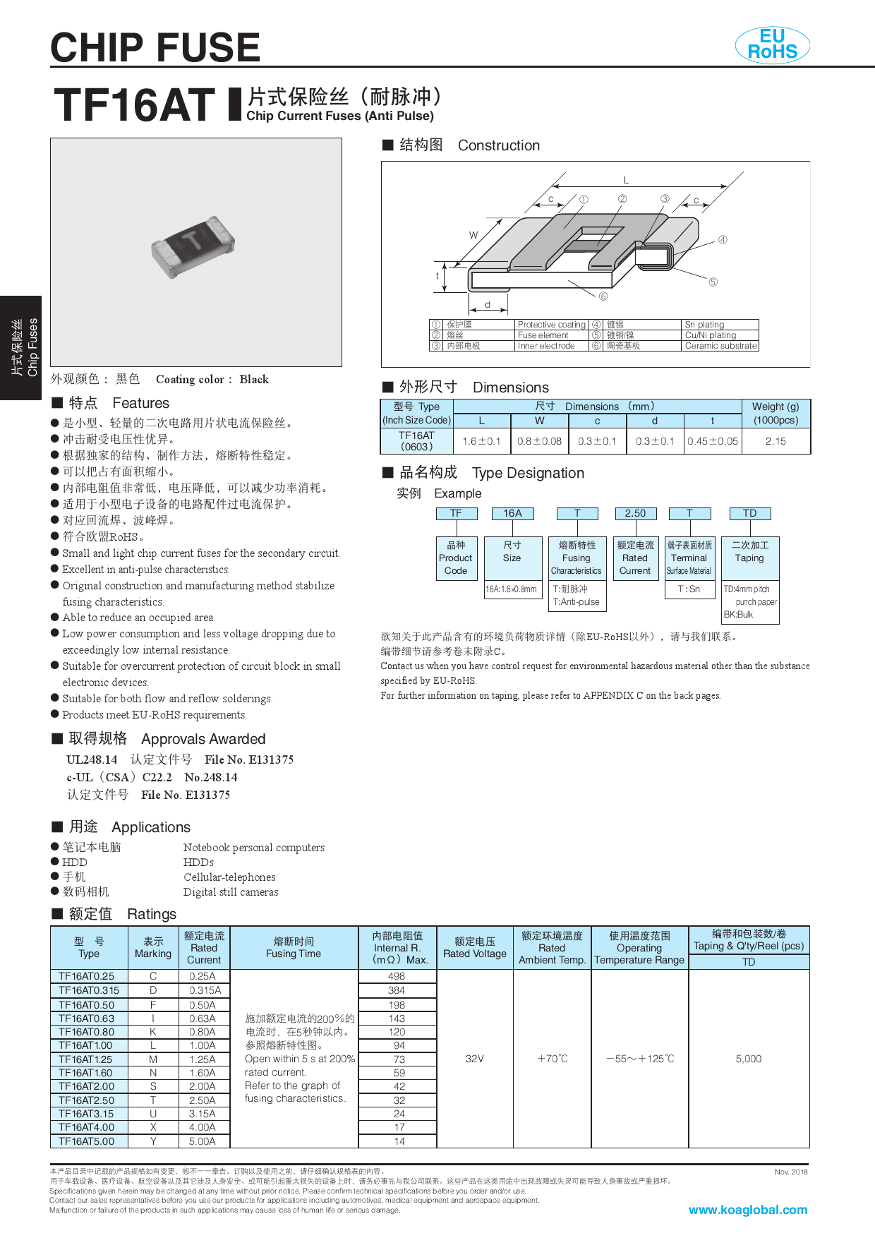 TF16AT5.00TTD_（KOA）TF16AT5.00TTD中文资料_价格_PDF手册-立创电子商城
