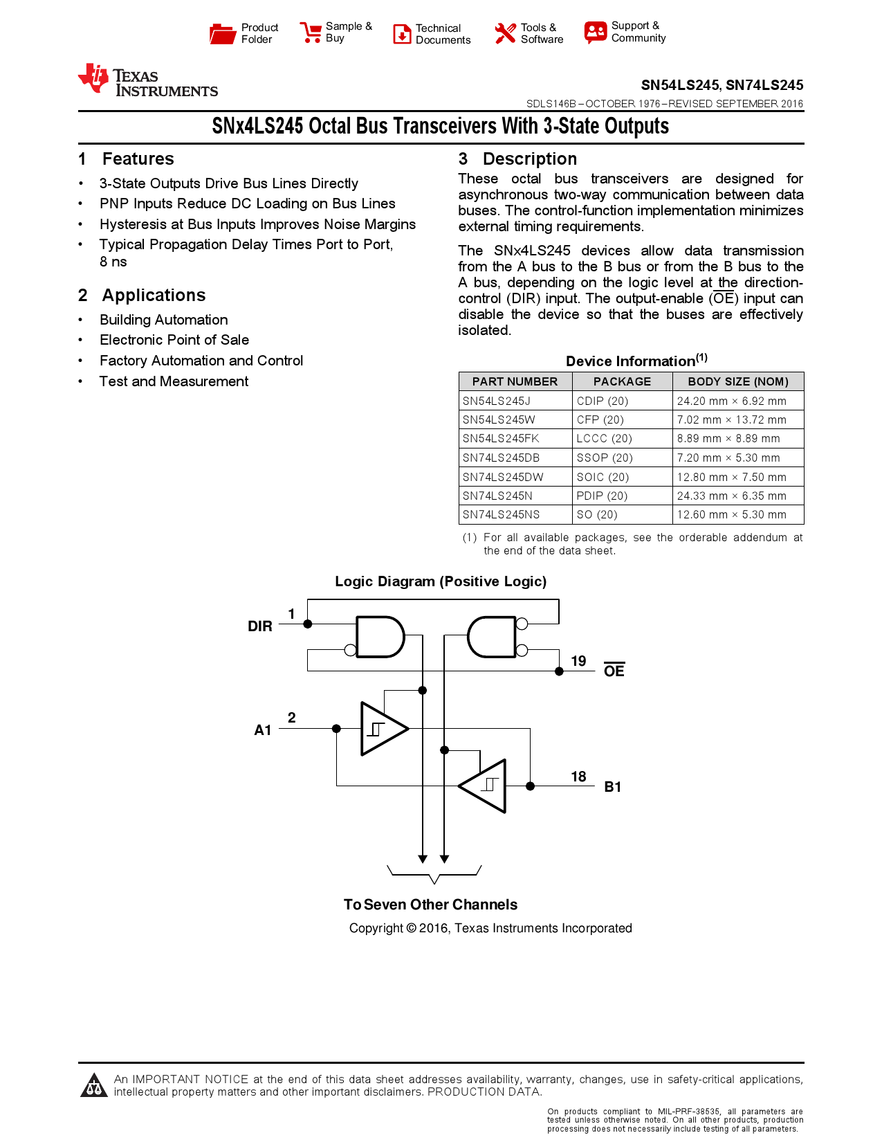 SN74LS245N_（TI(德州仪器)）SN74LS245N中文资料_价格_PDF手册-立创电子商城