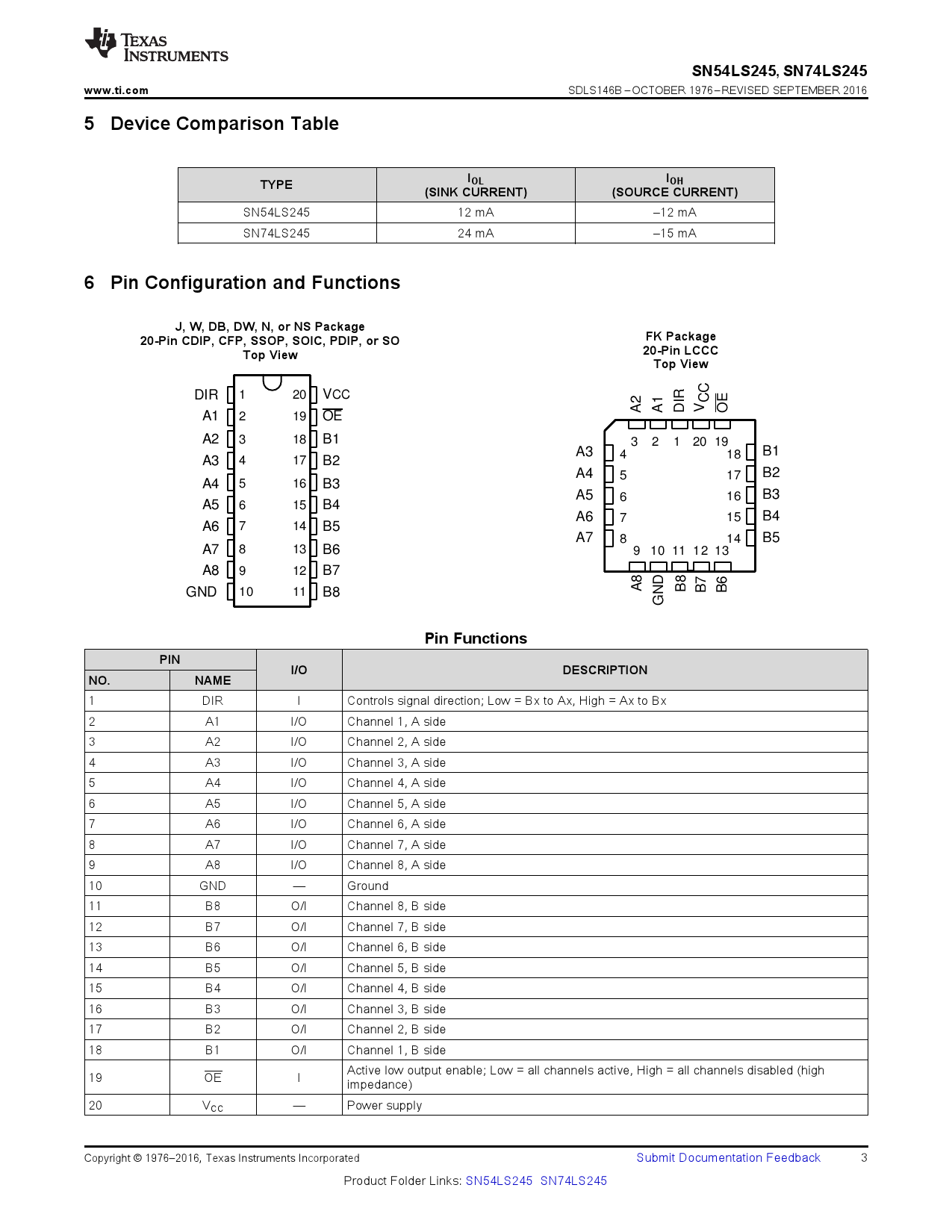 SN74LS245N_（TI(德州仪器)）SN74LS245N中文资料_价格_PDF手册-立创电子商城