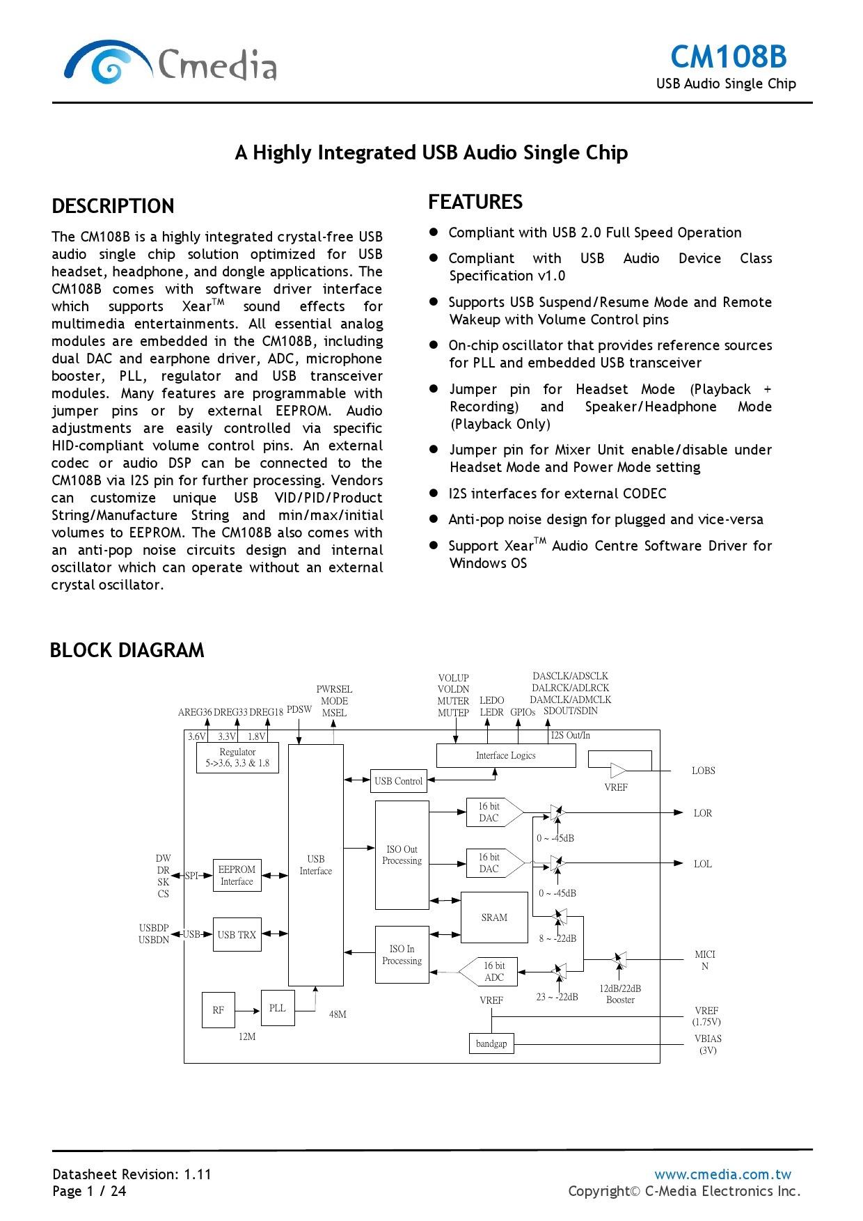 CM108B_（Cmedia(骅讯)）CM108B中文资料_价格_PDF手册-立创电子商城