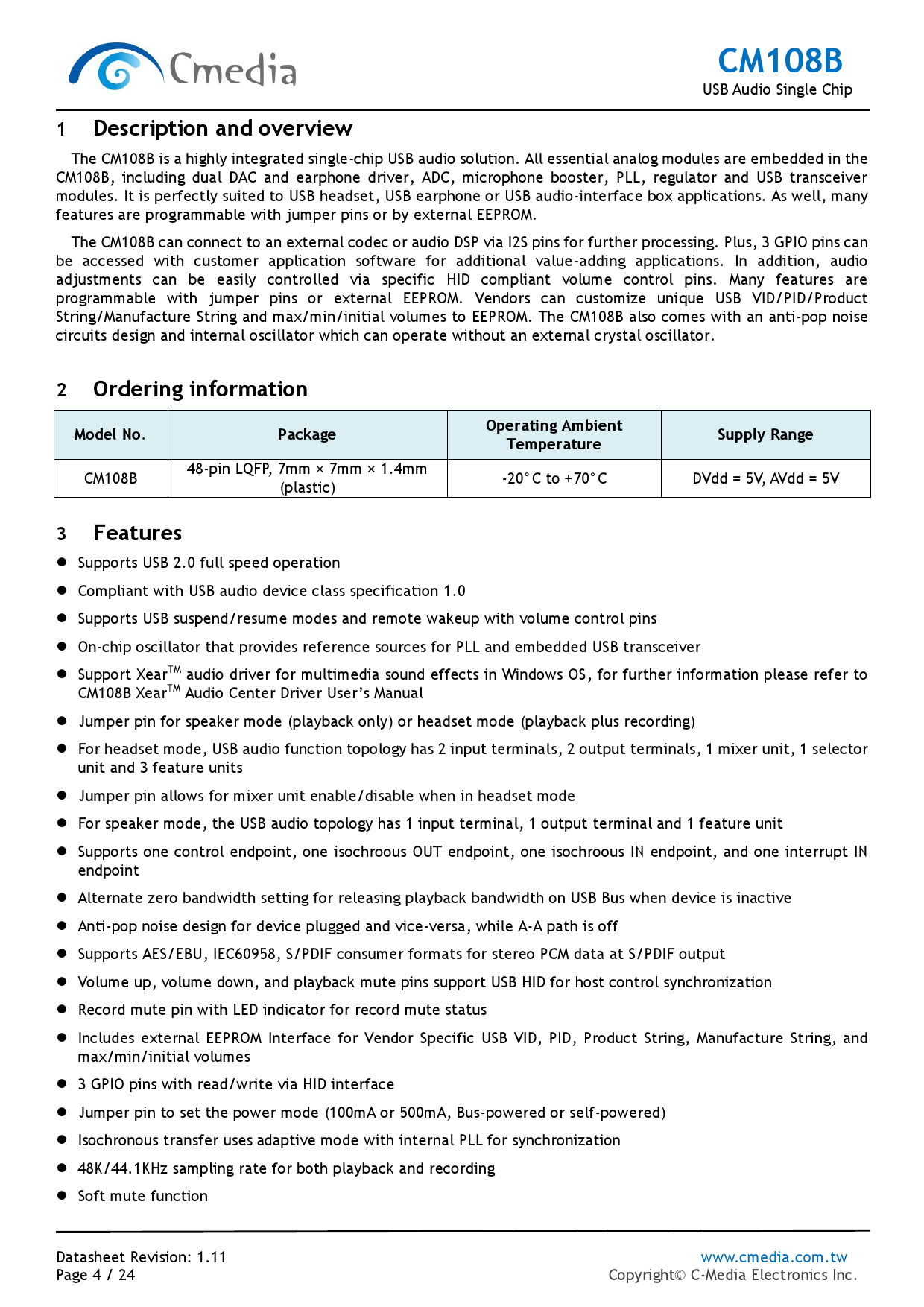 CM108B_（Cmedia(骅讯)）CM108B中文资料_价格_PDF手册-立创电子商城