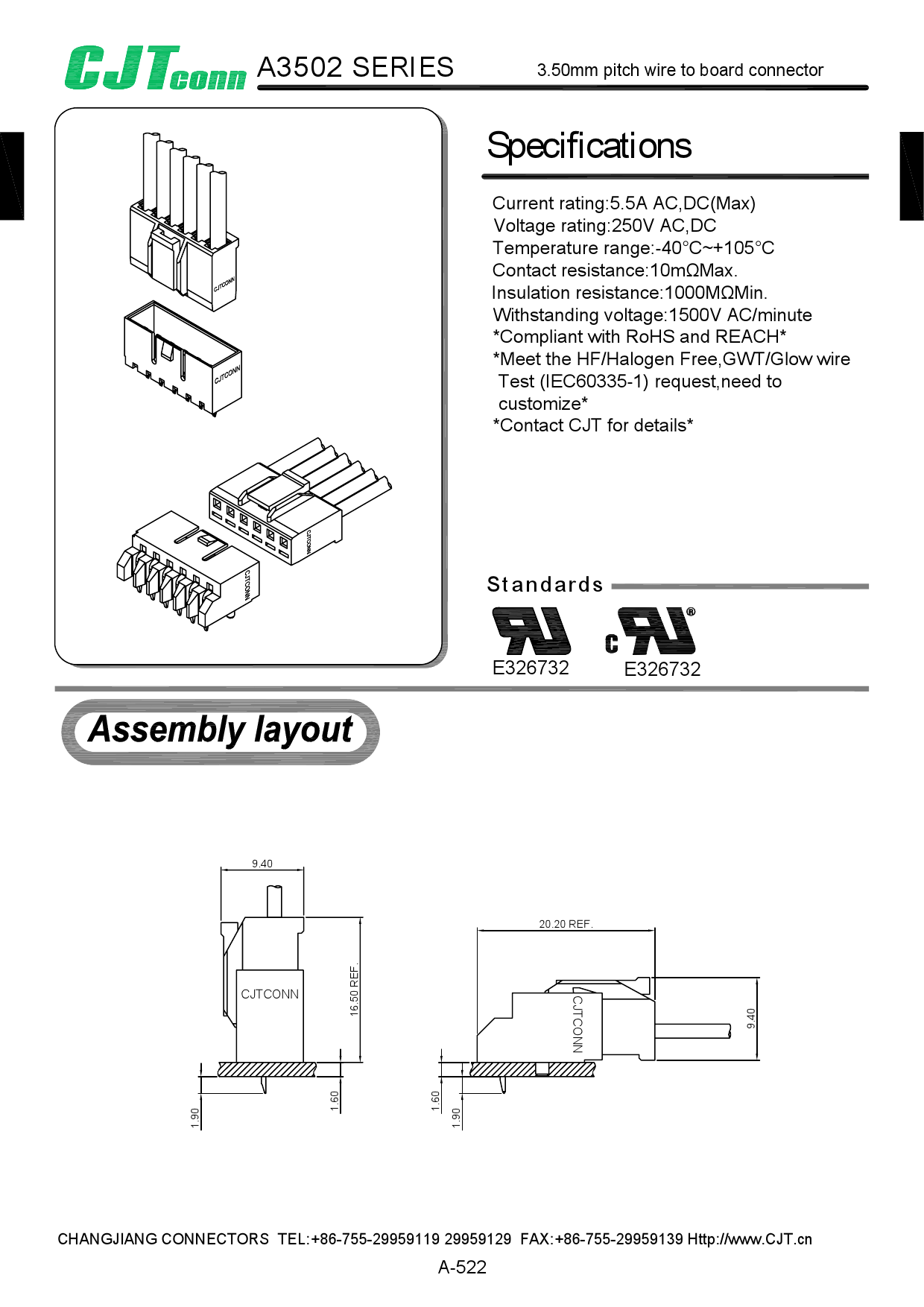 A3502H-2P_（CJT(长江连接器)）A3502H-2P中文资料_价格_PDF手册-立创电子商城