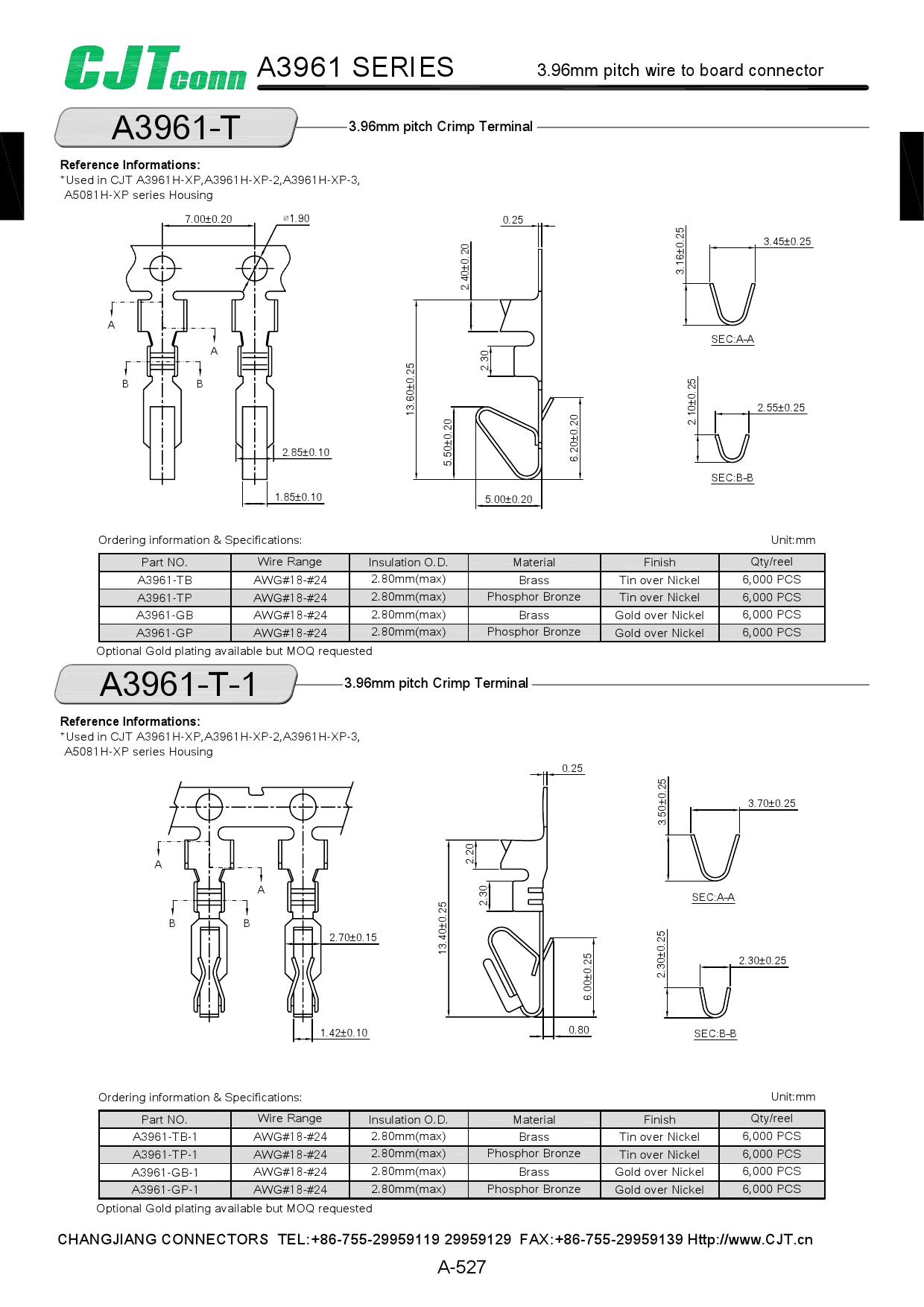 A3961H-3P_（CJT(长江连接器)）A3961H-3P中文资料_价格_PDF手册-立创电子商城
