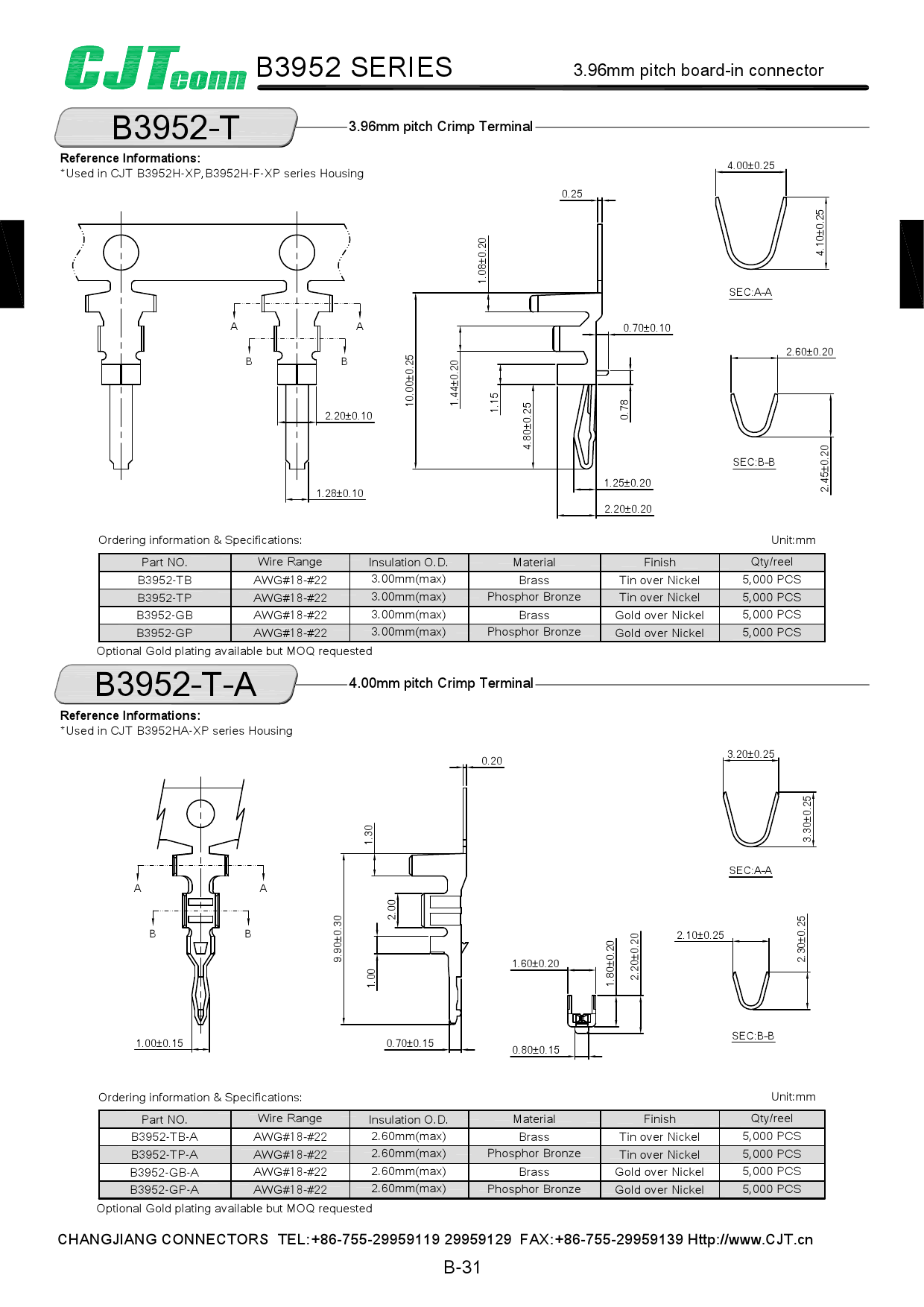 B3952H-5P_（CJT(长江连接器)）B3952H-5P中文资料_价格_PDF手册-立创电子商城