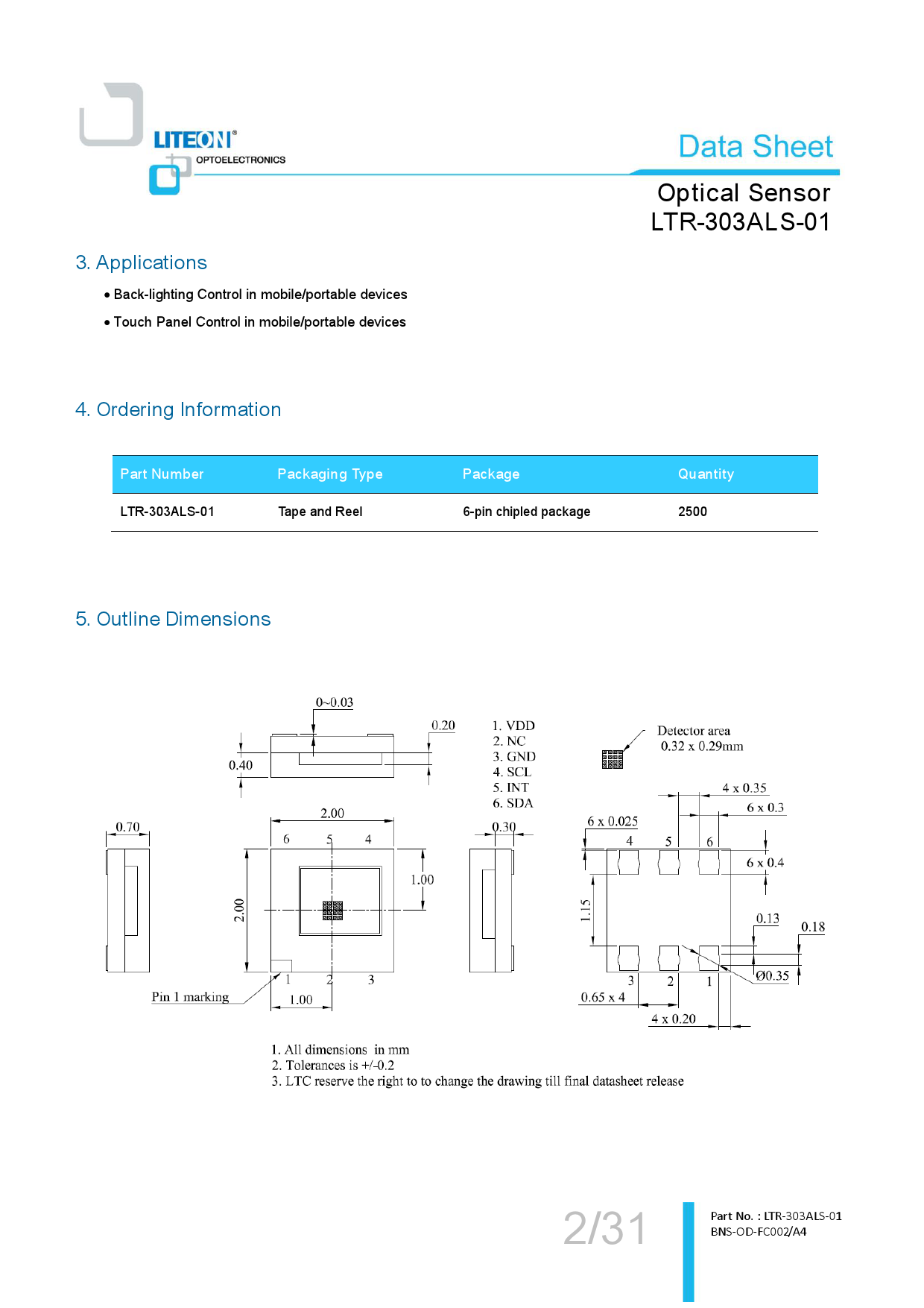 LTR-303ALS-01_（LITEON(光宝)）LTR-303ALS-01中文资料_价格_PDF手册-立创电子商城