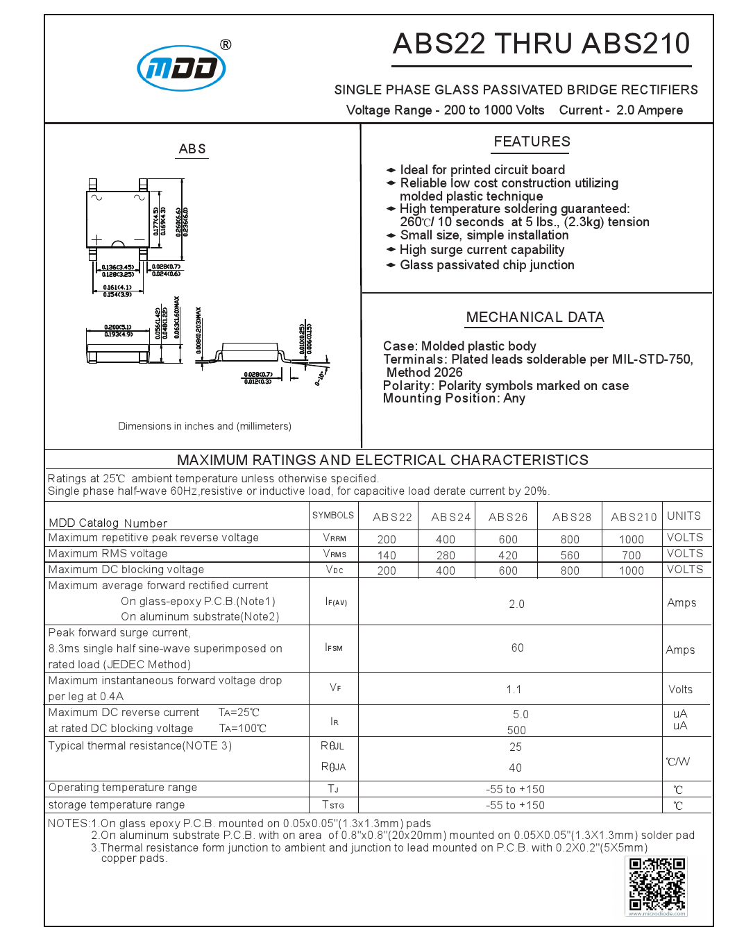 ABS210_（MDD）ABS210中文资料_价格_PDF手册-立创电子商城