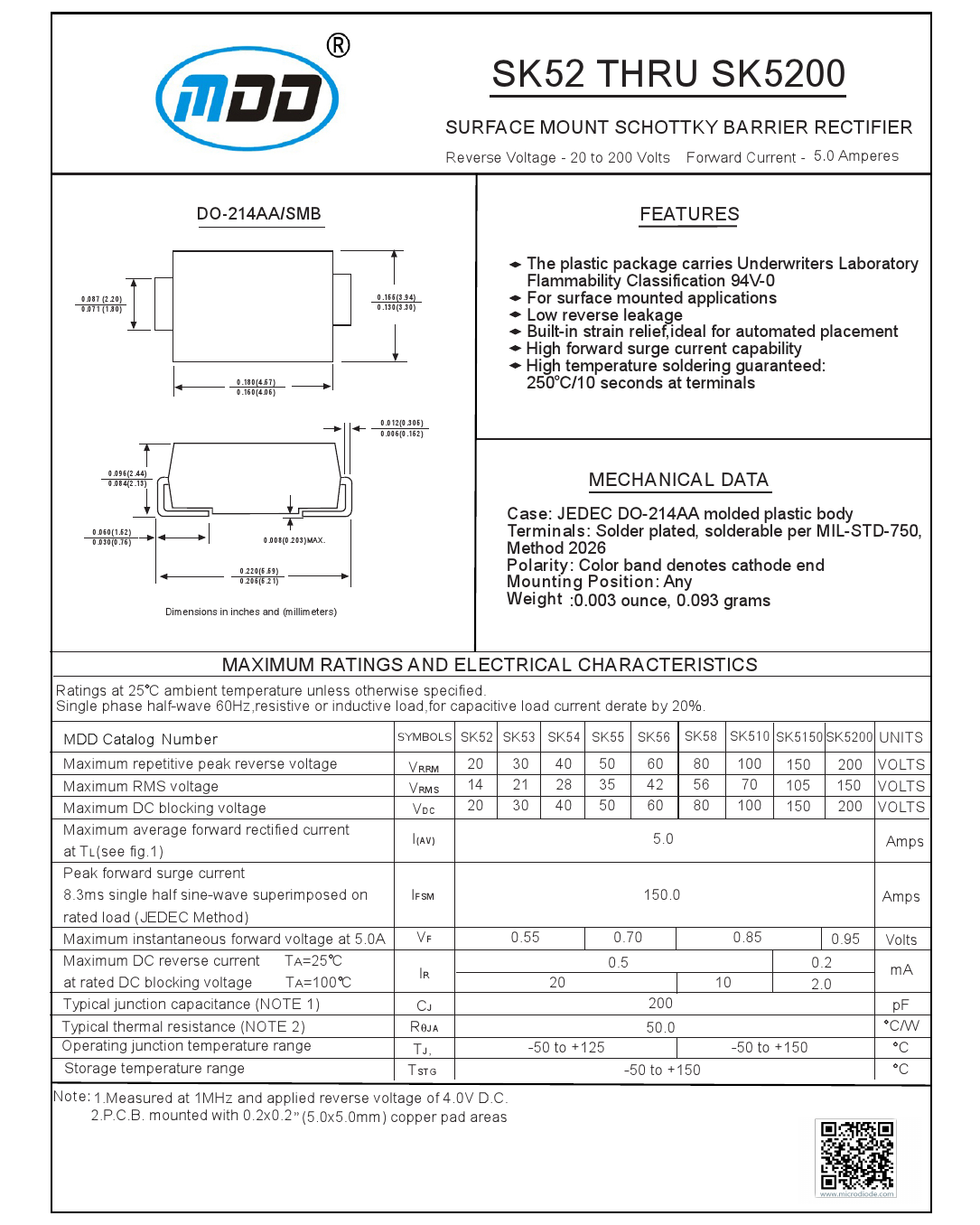 SK54_（MDD）SK54中文资料_价格_PDF手册-立创电子商城