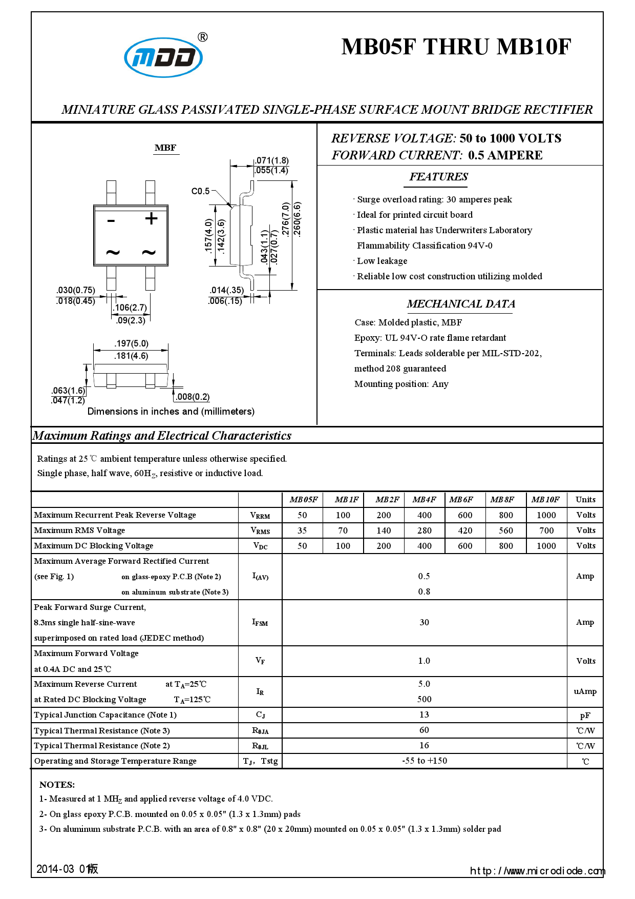 MB10F_（MDD）MB10F中文资料_价格_PDF手册-立创电子商城