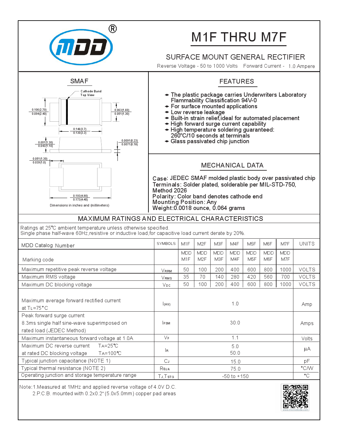 M7F_（MDD）M7F中文资料_价格_PDF手册-立创电子商城