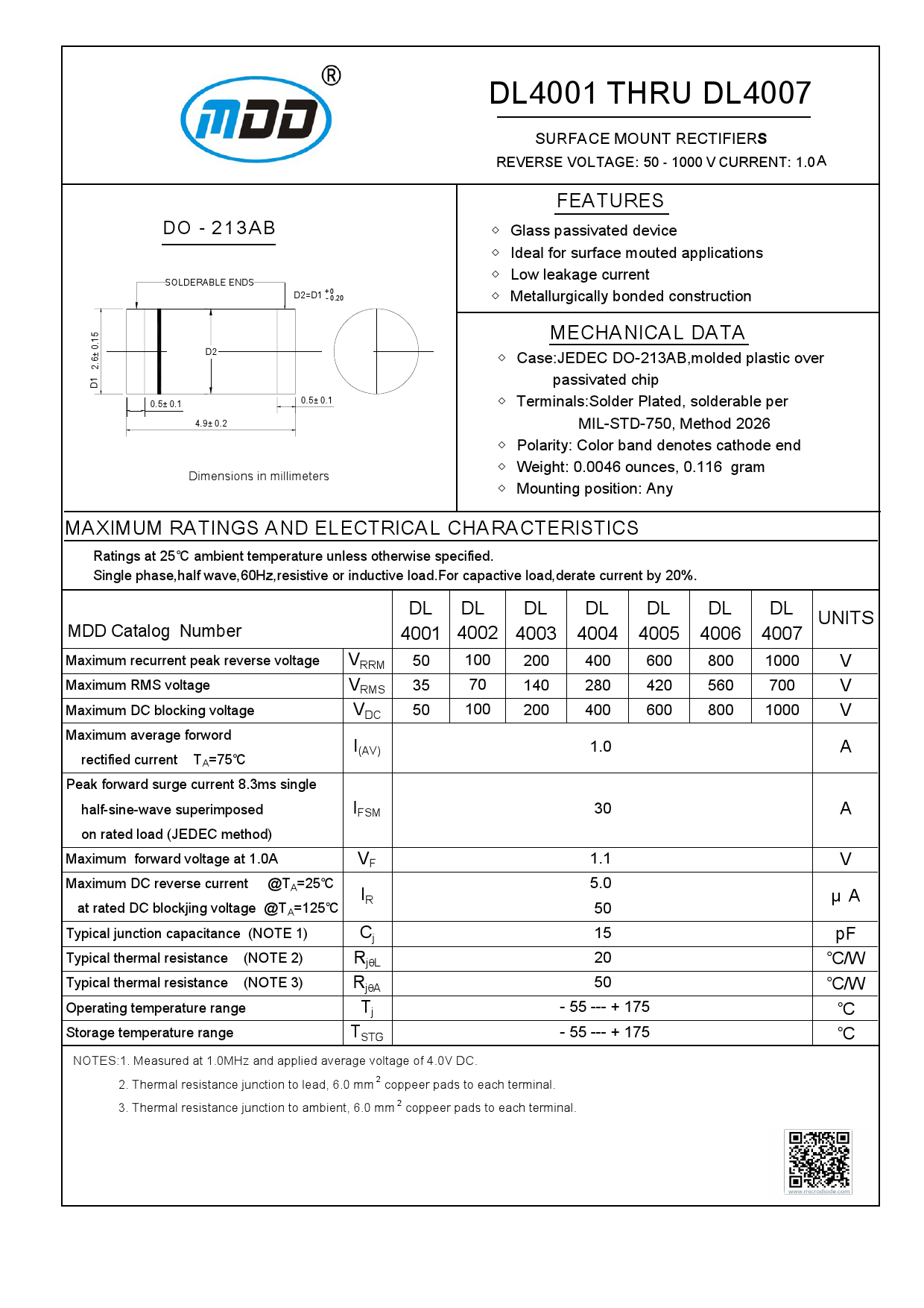 DL4007_（MDD）DL4007中文资料_价格_PDF手册-立创电子商城