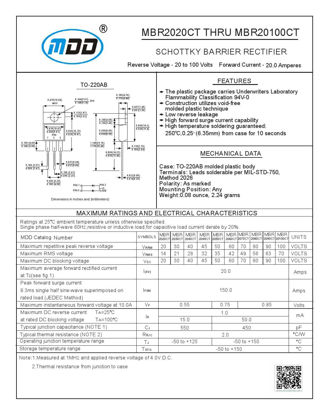 MBR2060CT_（MDD）MBR2060CT中文资料_价格_PDF手册-立创电子商城