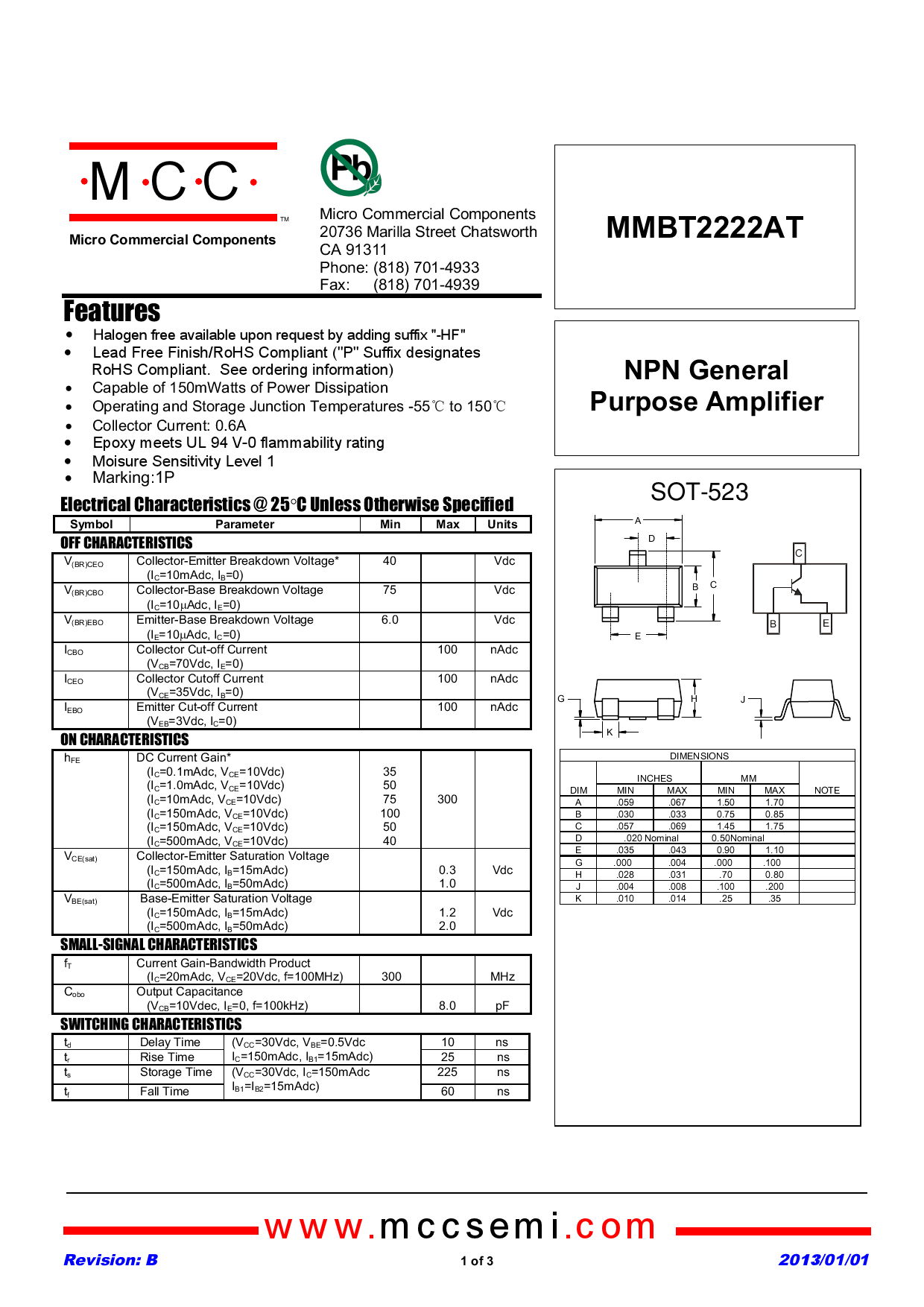 MMBT2222AT-TP_（MCC(美微科)）MMBT2222AT-TP中文资料_价格_PDF手册-立创电子商城