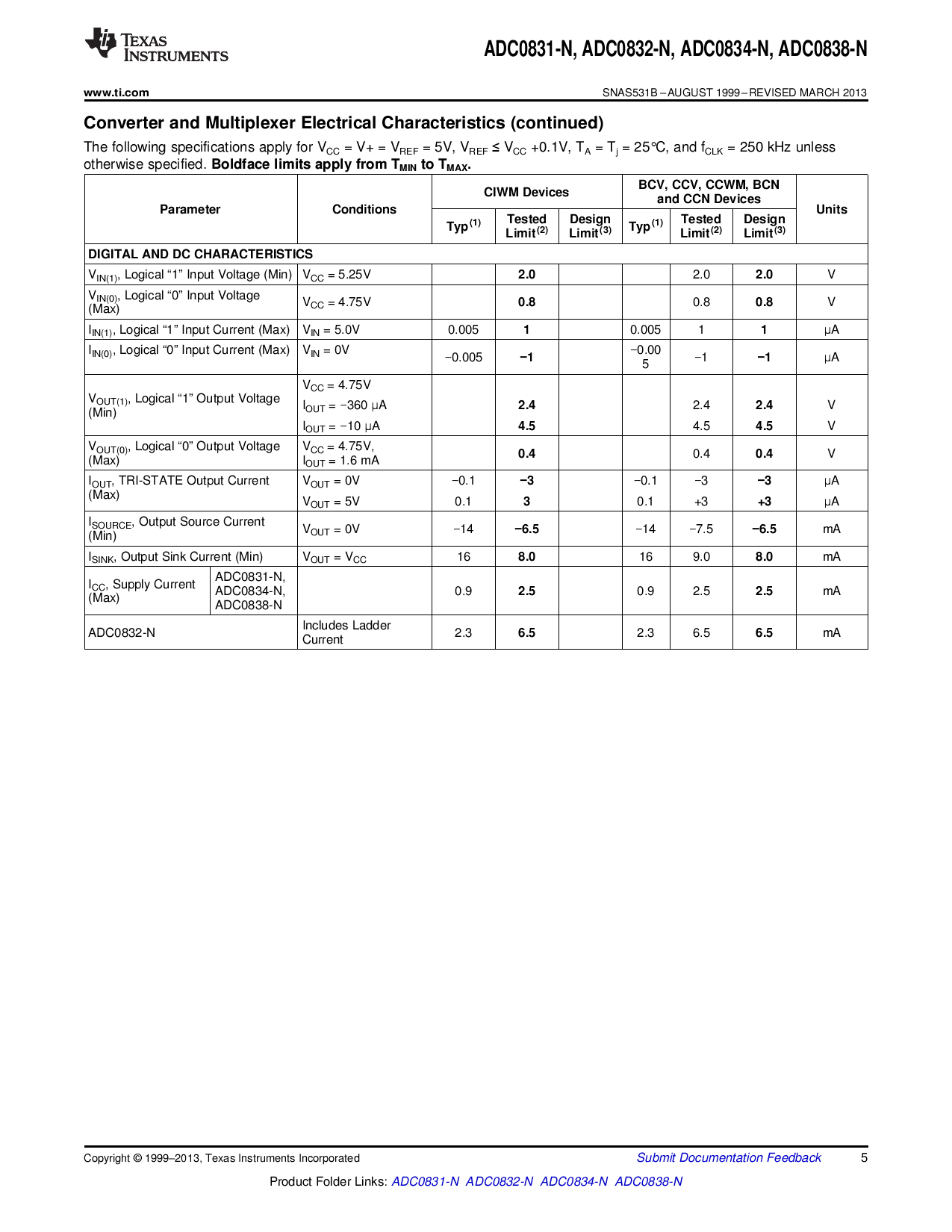 ADC0832CCN/NOPB_（TI(德州仪器)）ADC0832CCN/NOPB中文资料_价格_PDF手册-立创电子商城