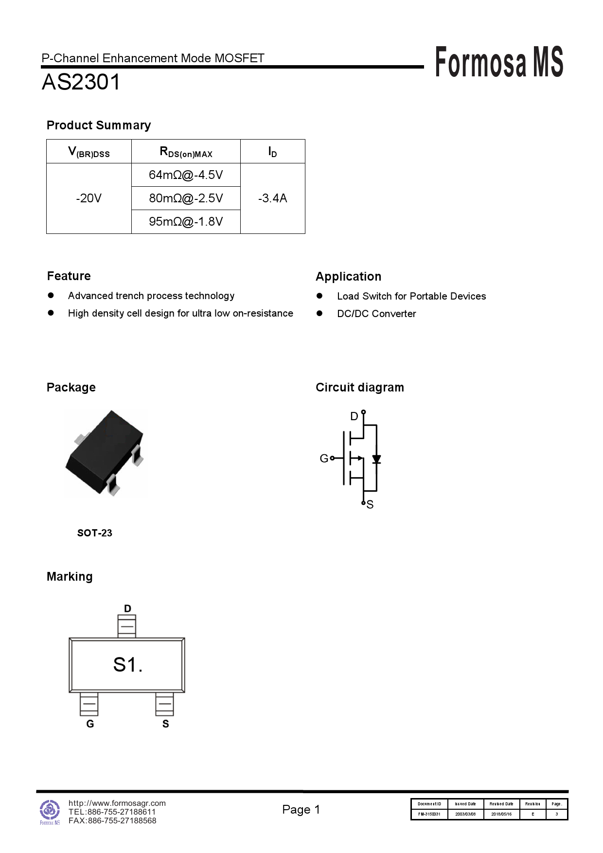 SI2301_（FMS(台湾美丽微)）SI2301中文资料_价格_PDF手册-立创电子商城