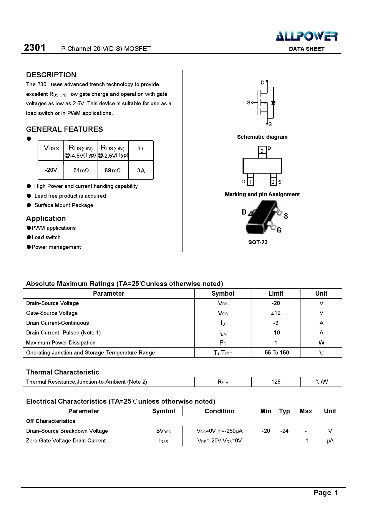 AP2301_（ALLPOWER(铨力)）AP2301中文资料_价格_PDF手册-立创电子商城