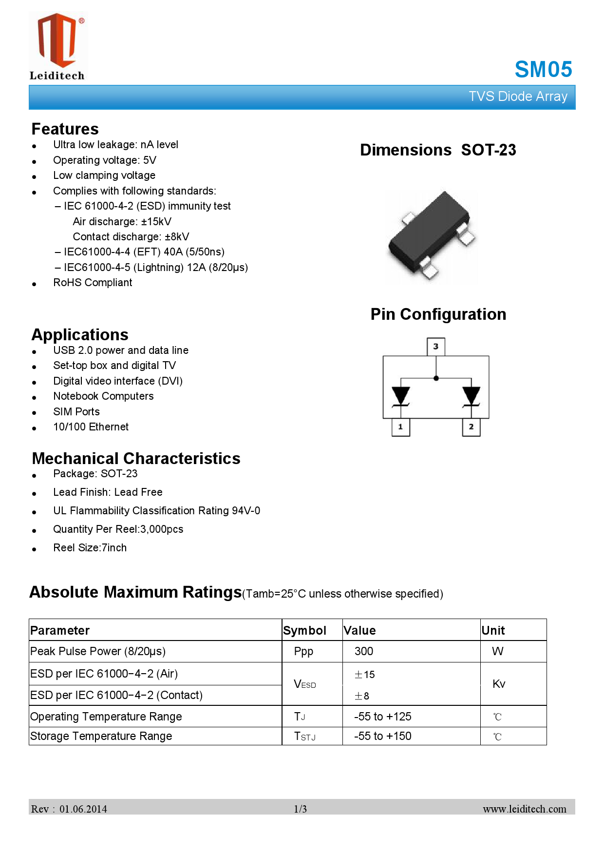 SM05_（Leiditech(雷卯电子)）SM05中文资料_价格_PDF手册-立创电子商城