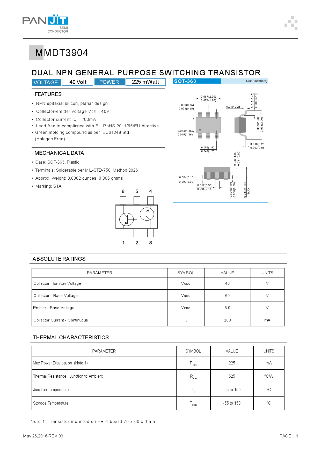 MMDT3904_R1_00001_（PANJIT(强茂)）MMDT3904_R1_00001中文资料_价格_PDF手册-立创电子商城