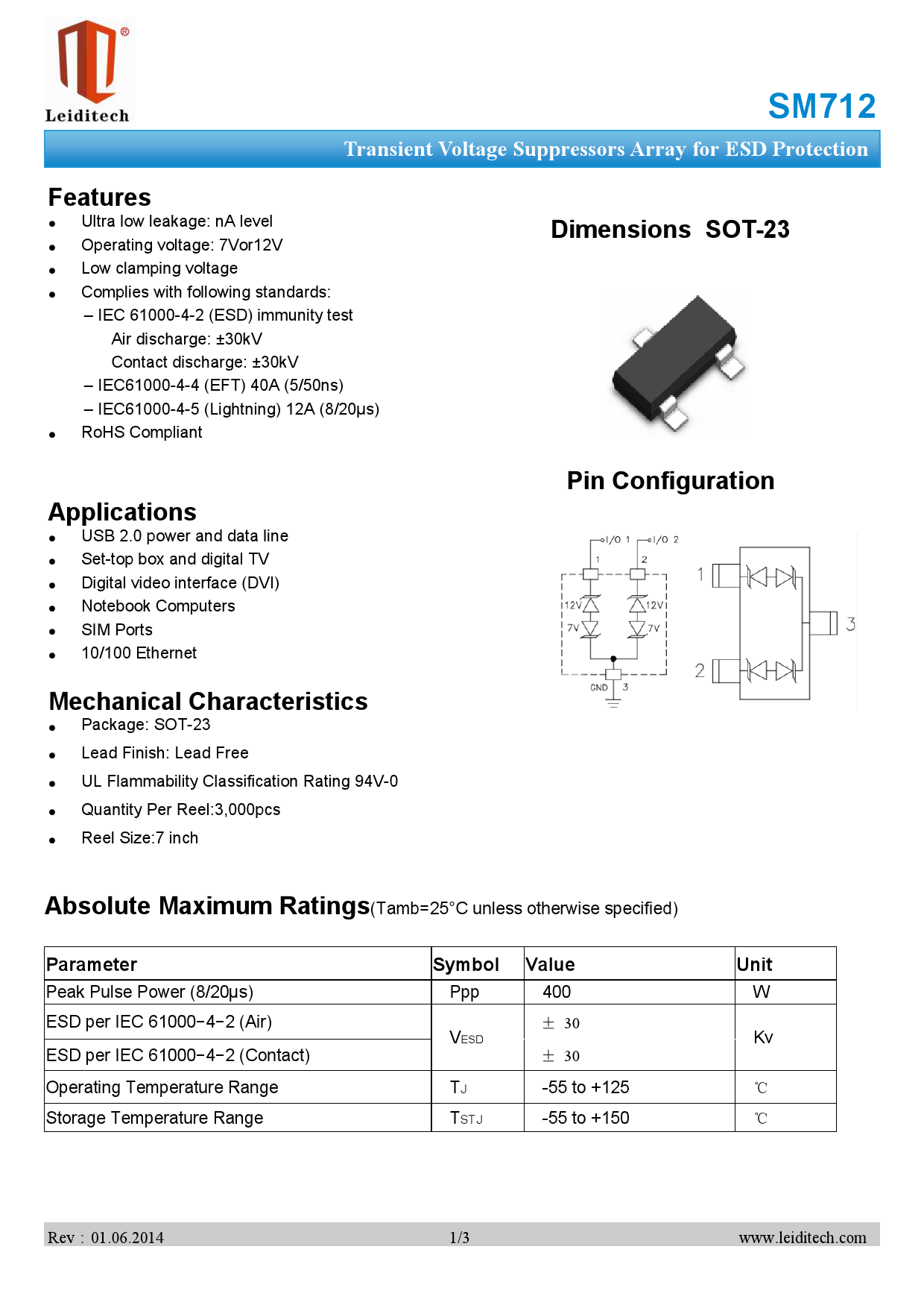 SM712_（Leiditech(雷卯电子)）SM712中文资料_价格_PDF手册-立创电子商城