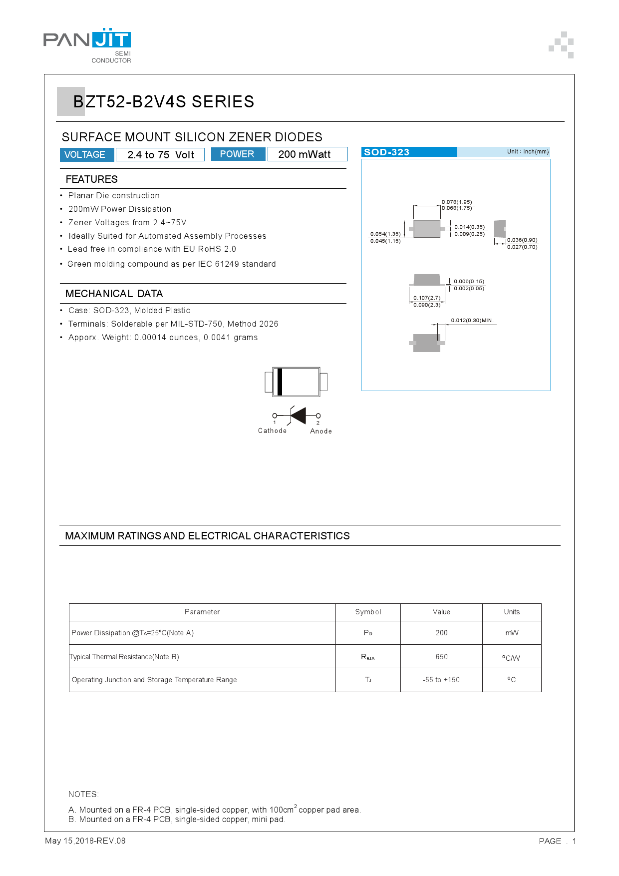 BZT52-B14S_R1_00001_（PANJIT(强茂)）BZT52-B14S_R1_00001中文资料_价格_PDF手册-立创电子商城