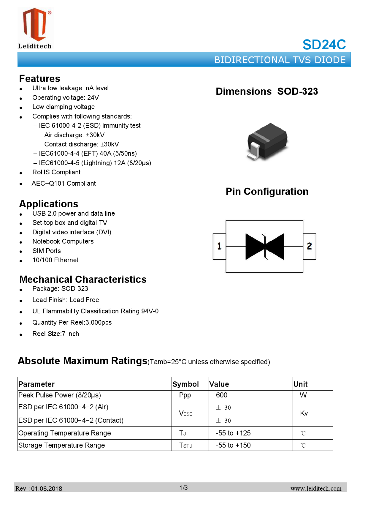SD24C_（Leiditech(雷卯电子)）SD24C中文资料_价格_PDF手册-立创电子商城