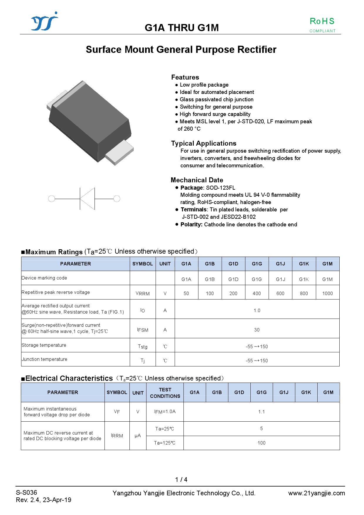 G1M_（YANGJIE(扬杰)）G1M中文资料_价格_PDF手册-立创电子商城
