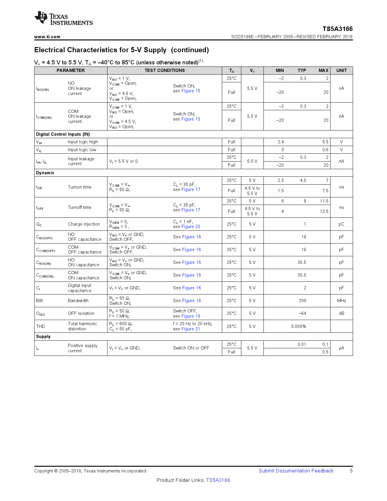 TS5A3166DBVR_（TI(德州仪器)）TS5A3166DBVR中文资料_价格_PDF手册-立创电子商城