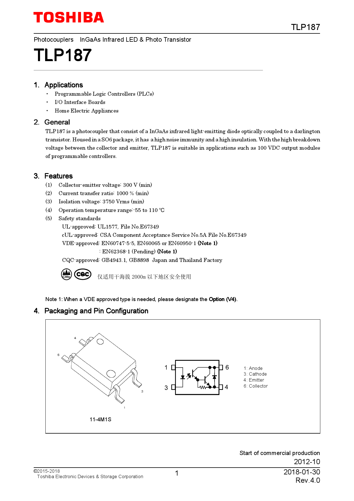TLP187(TPL,E(O_（TOSHIBA(东芝)）TLP187(TPL,E(O中文资料_价格_PDF手册-立创电子商城