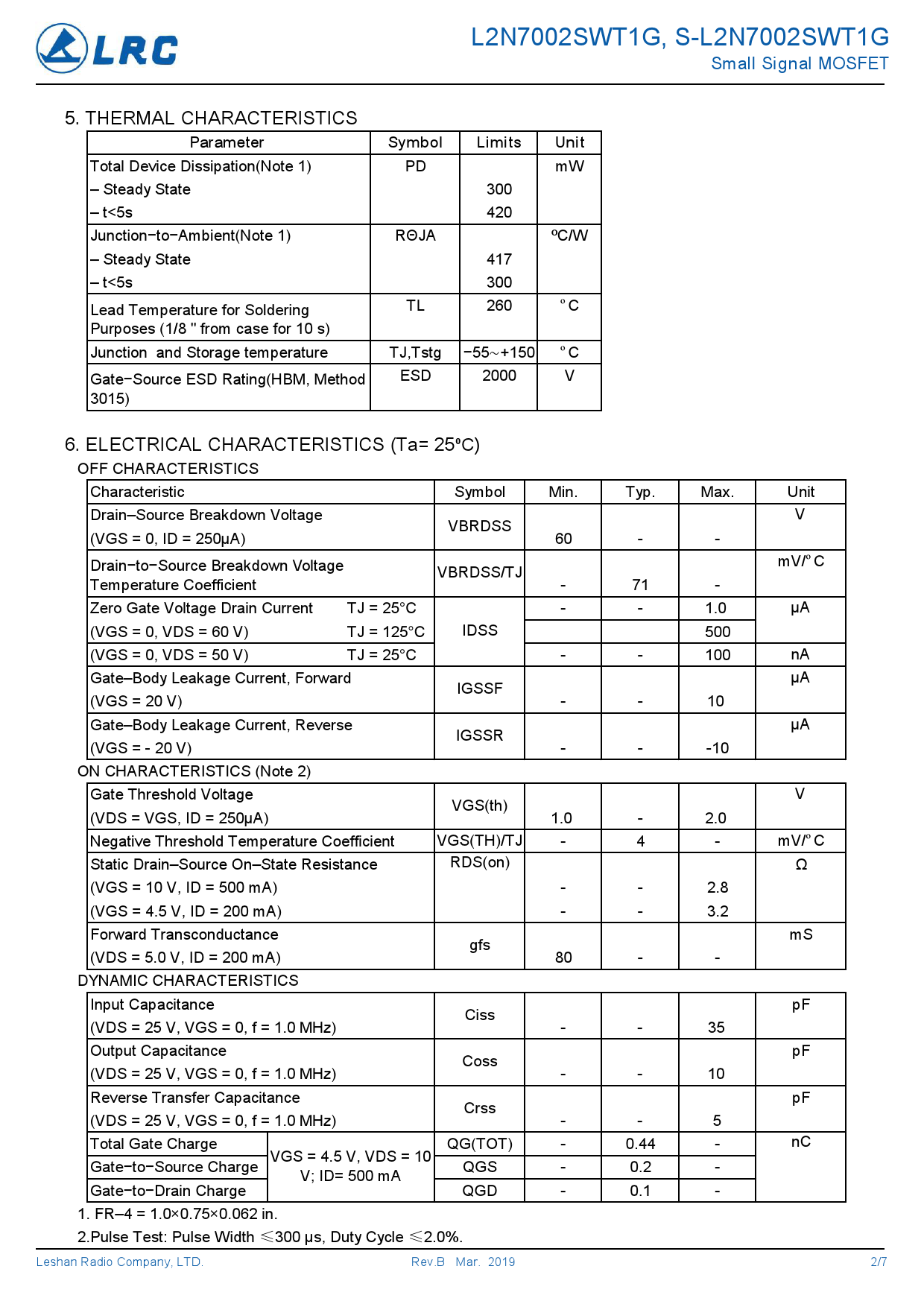 L2N7002SWT1G_（LRC(乐山无线电)）L2N7002SWT1G中文资料_价格_PDF手册-立创电子商城