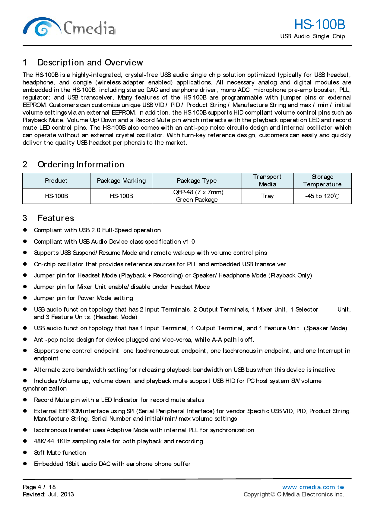 HS-100B_（Cmedia(骅讯)）HS-100B中文资料_价格_PDF手册-立创电子商城