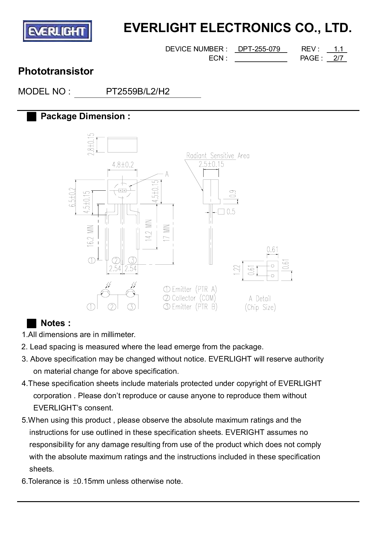PT2559B/L2/H2(A5)_（EVERLIGHT(亿光)）PT2559B/L2/H2(A5)中文资料_价格_PDF手册-立创电子商城