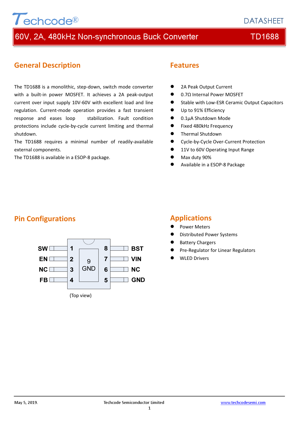 TD1688_（Techcode(泰德)）TD1688中文资料_价格_PDF手册-立创电子商城