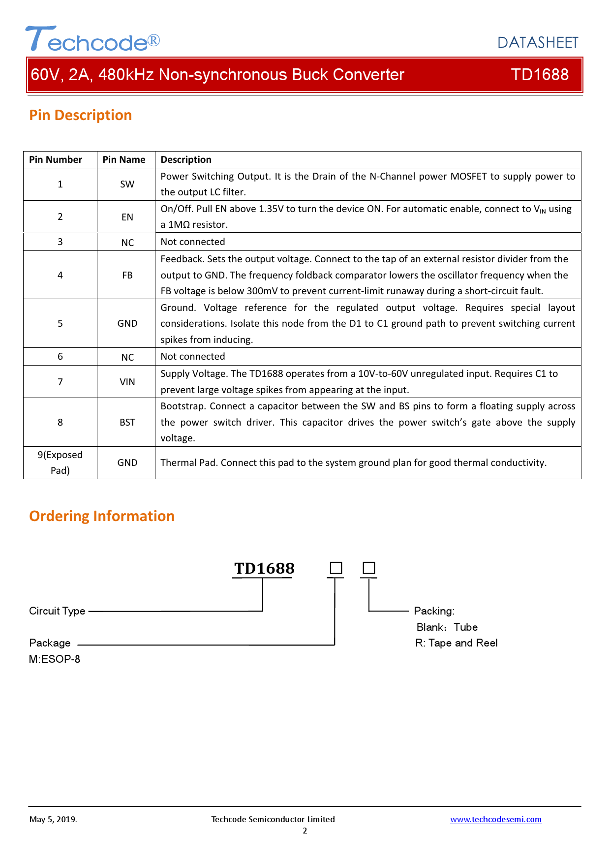 TD1688_（Techcode(泰德)）TD1688中文资料_价格_PDF手册-立创电子商城